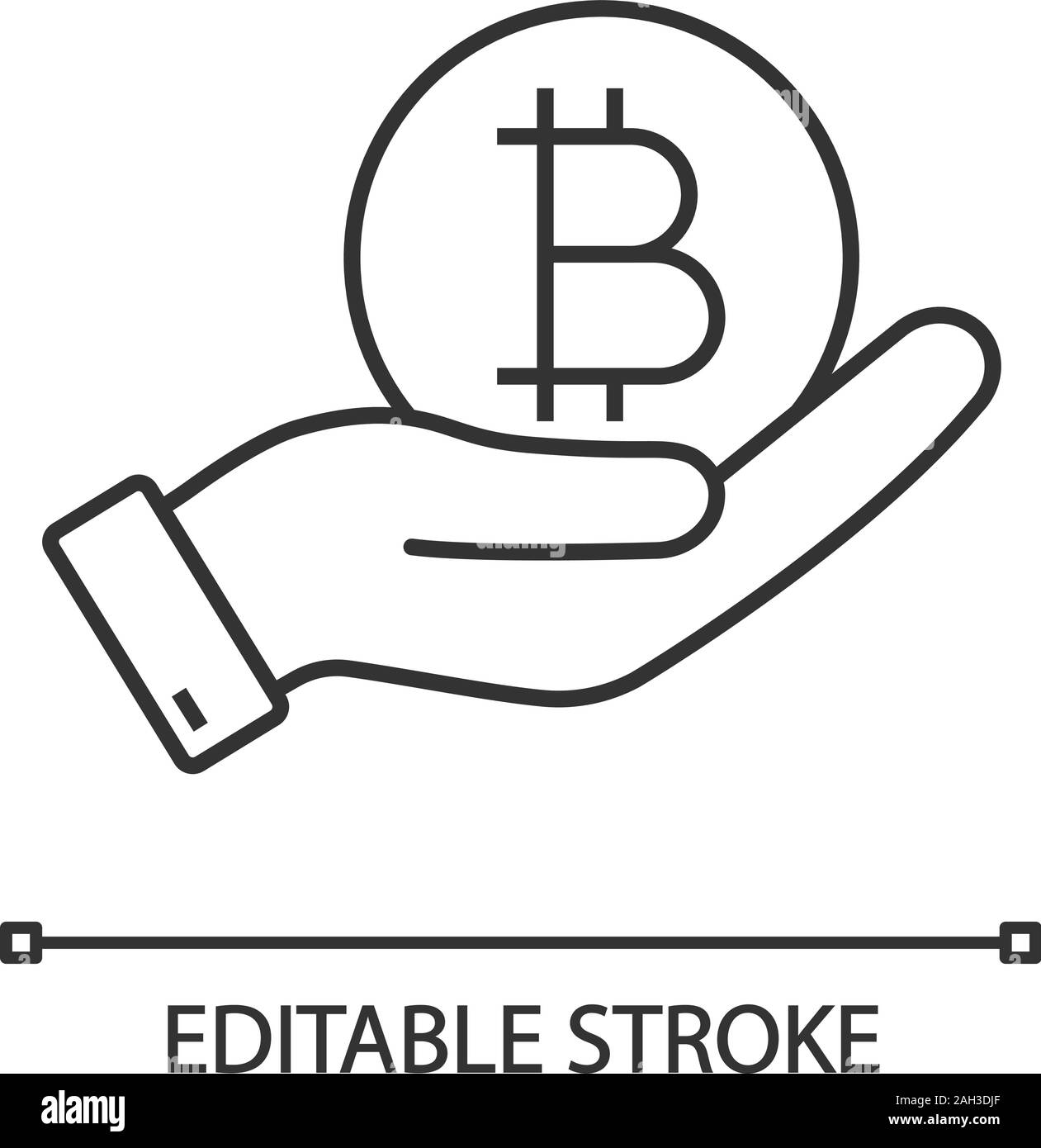 Open hand with bitcoin coin linear icon. Buying or selling bitcoin ...