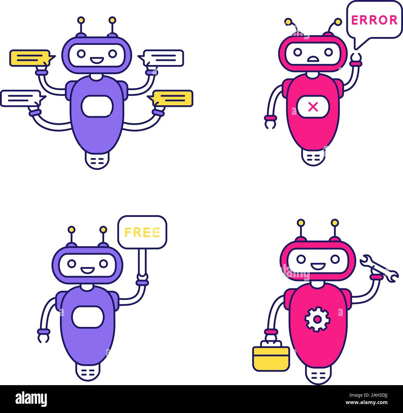 Chatbots color icons set. Talkbots. Virtual assistants. Support service ...