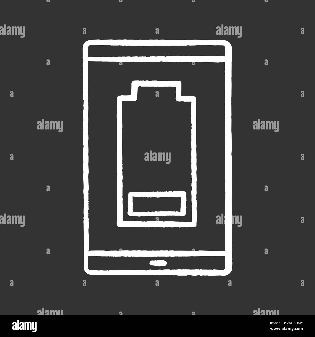 Smartphone low battery chalk icon. Discharged mobile phone. Battery ...