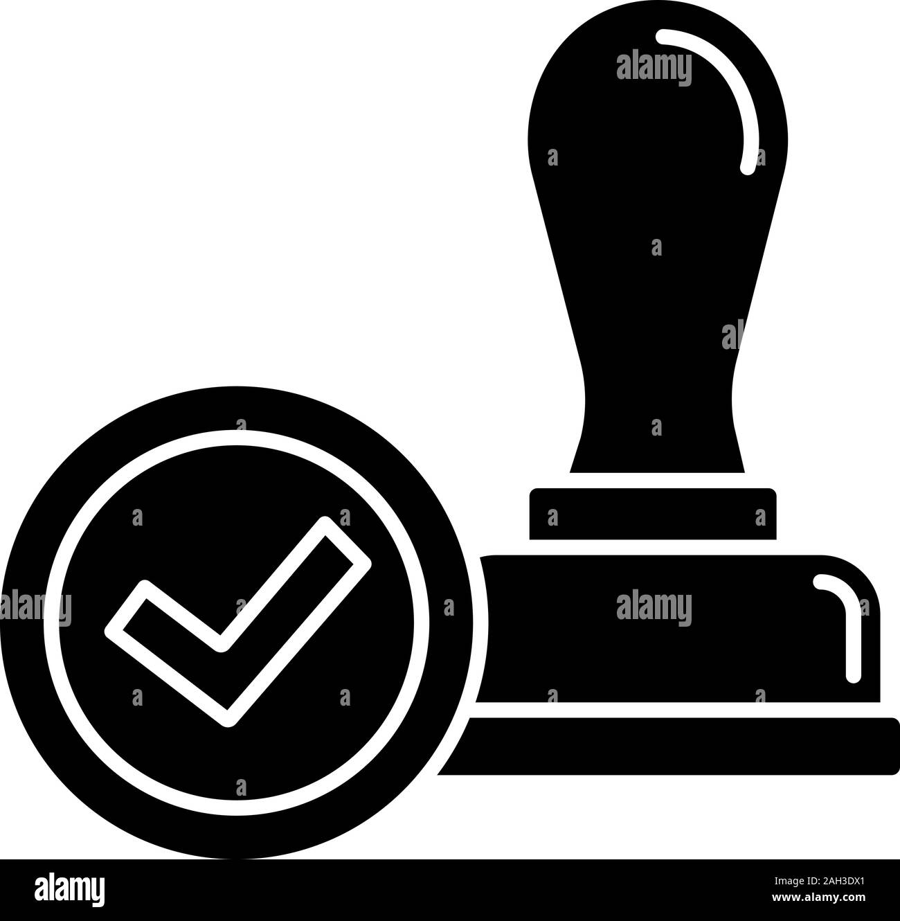 Stamp approved glyph icon. Stamp of approval. Verification and validation. Certified, approved ...