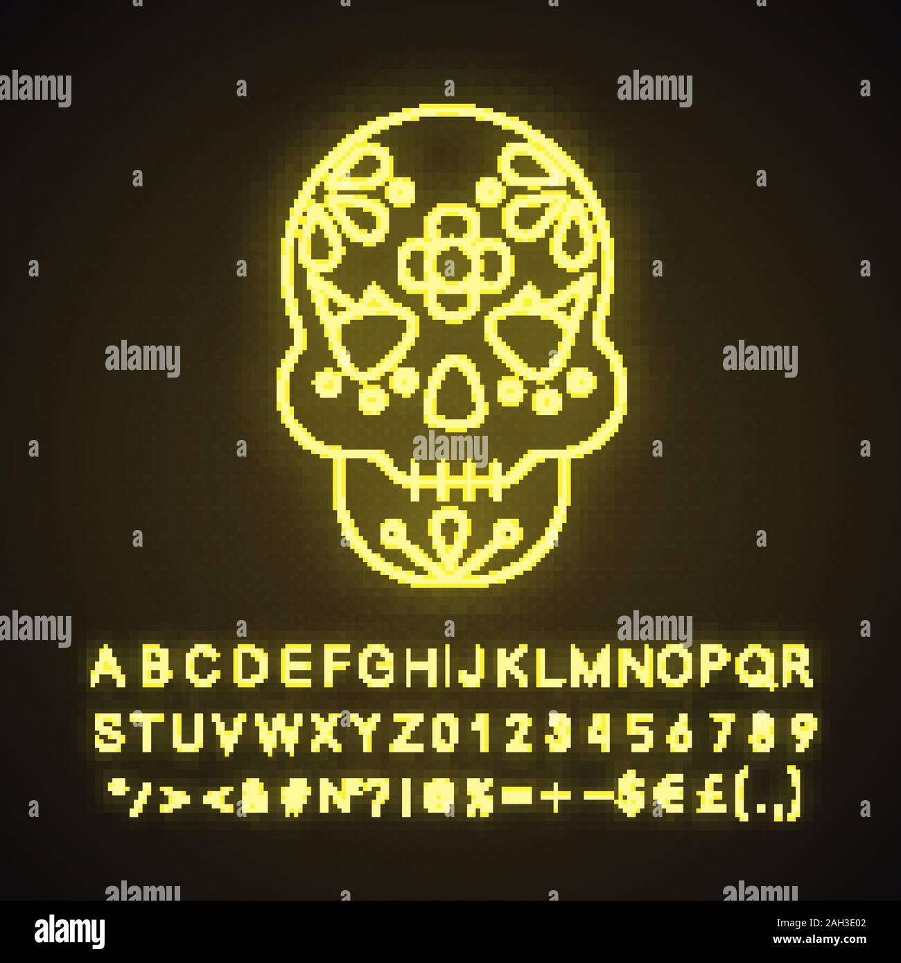 Day of the Dead neon light icon. Skull with floral ornament. October ...
