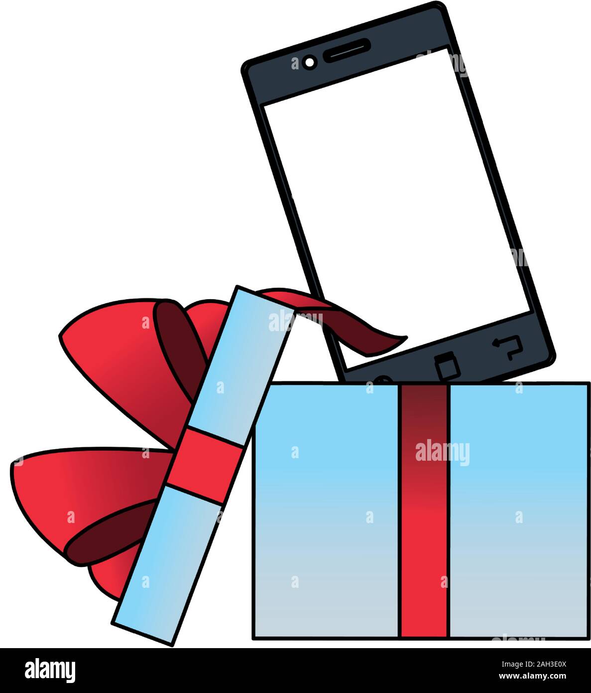 opened gift box with smartphone device, colorful design Stock Vector ...