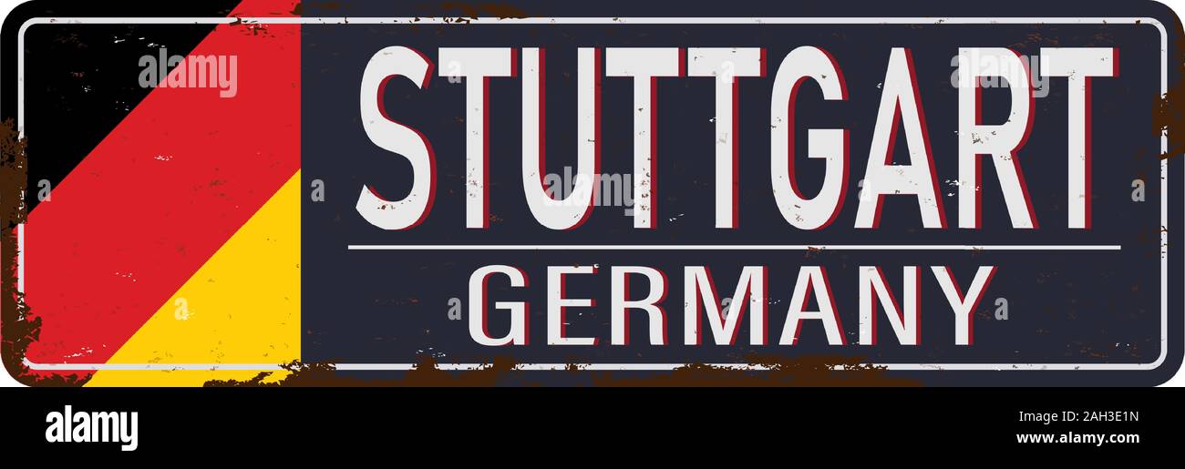 Stuttgart road sign with german flag isolated on white background Stock ...