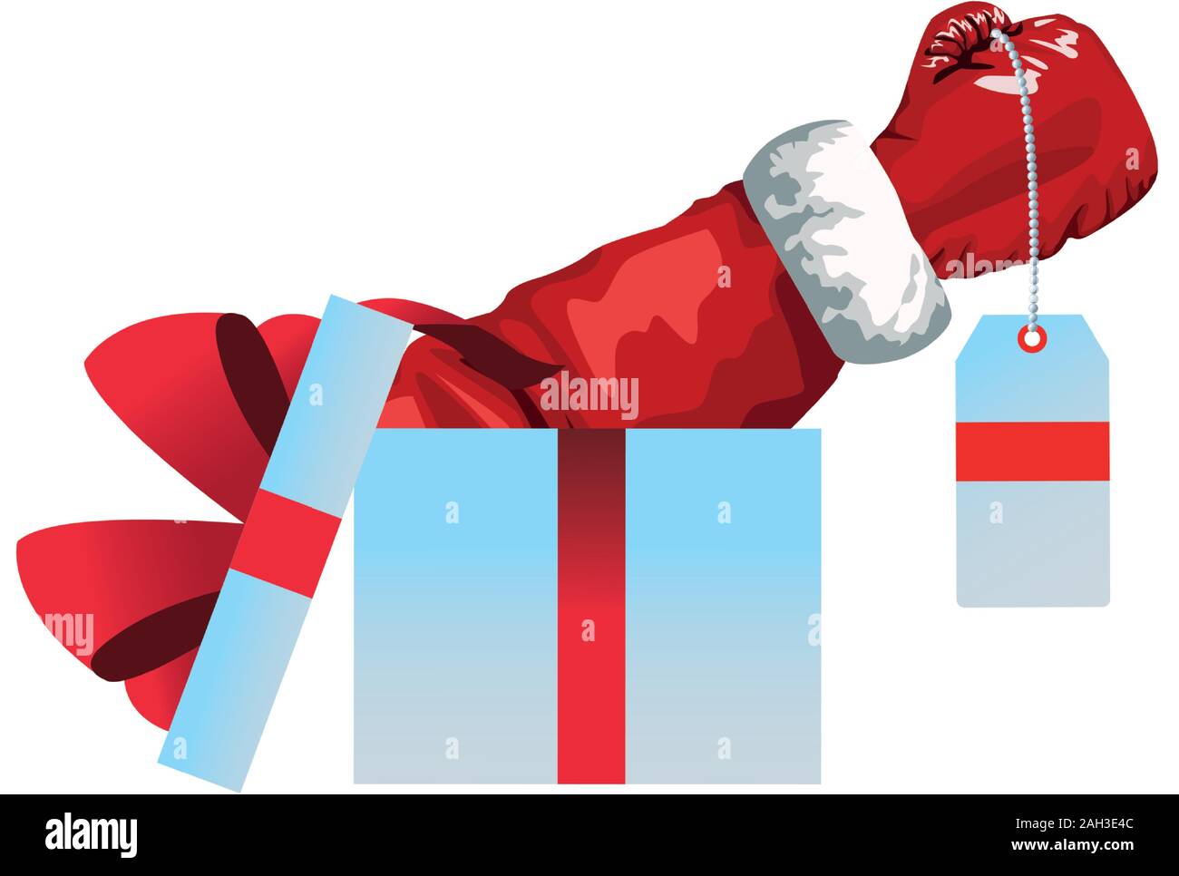 gift box with santa claus arm holding a price tag, colorful design ...