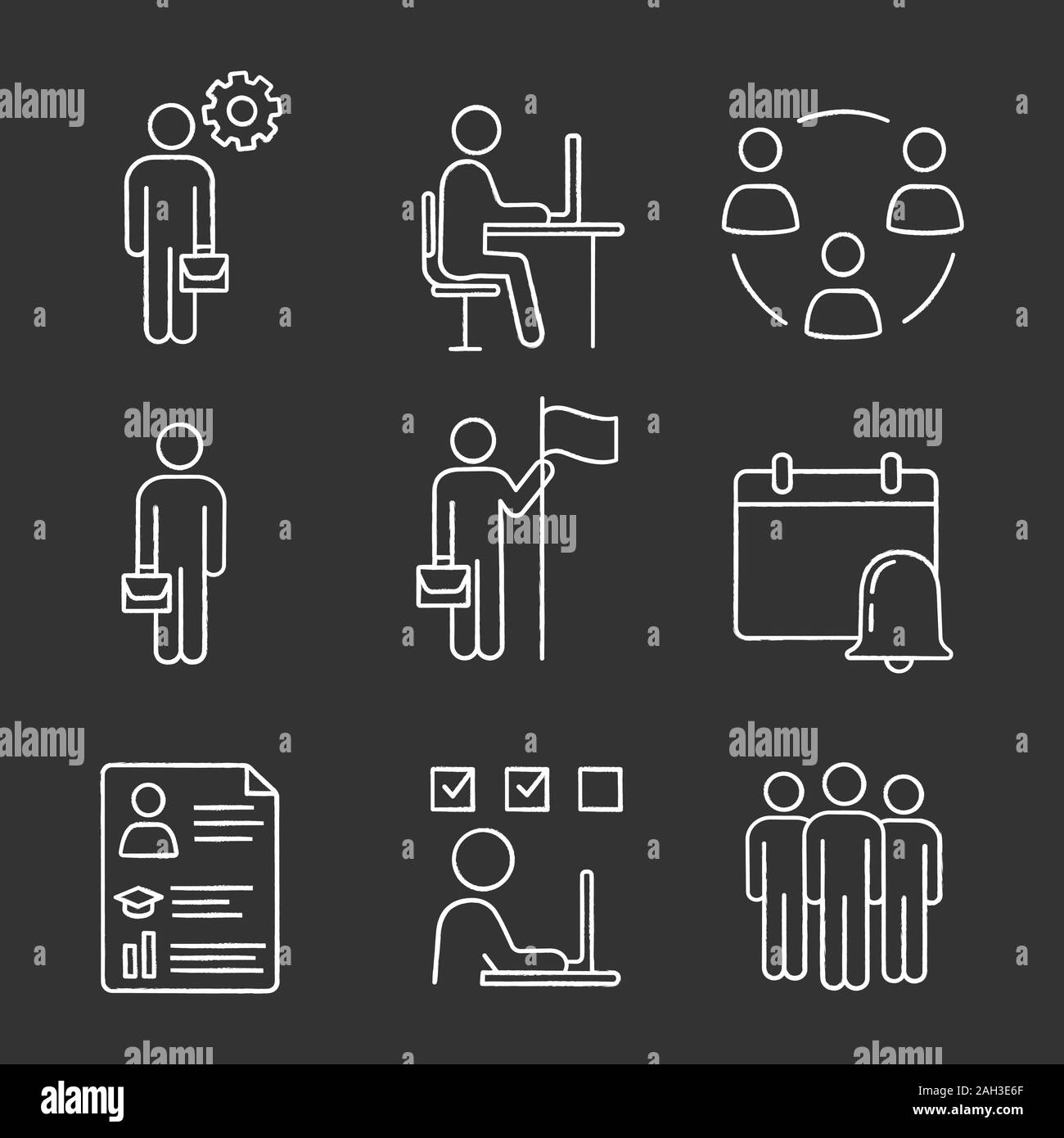 Business management chalk icons set. Manager, office, partnership ...