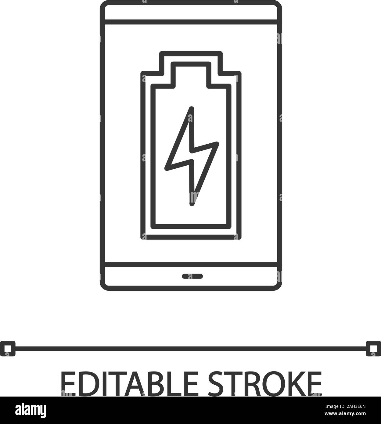Smartphone battery charging linear icon. Thin line illustration. Charge ...
