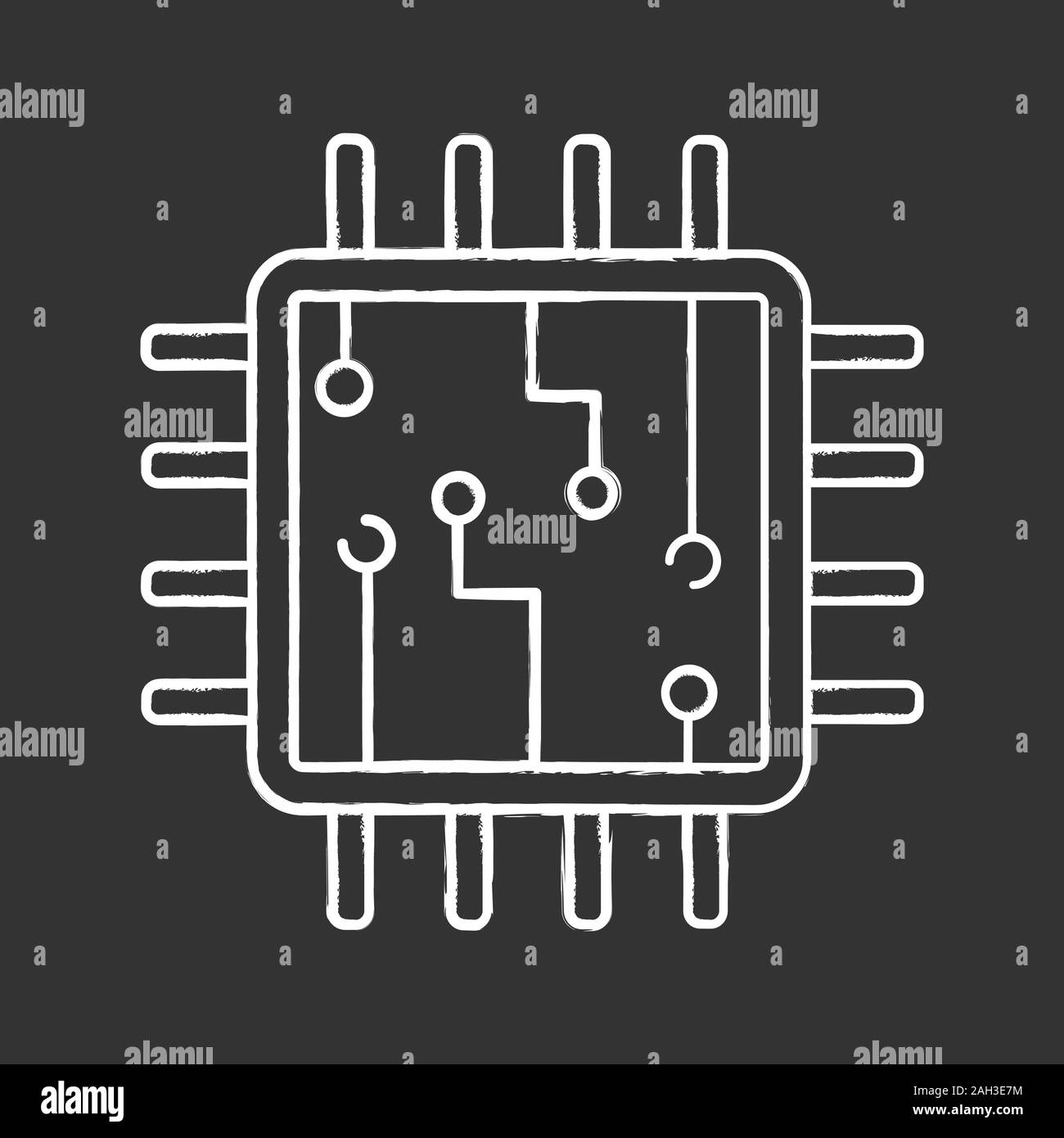 Computer chip chalk icon. Processor. Memory card. Central processing unit. Artificial ...