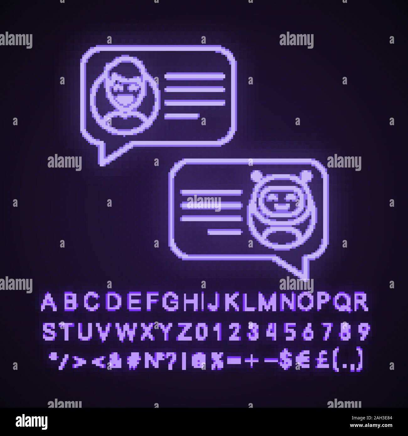 Support chatbot neon light icon. Talkbot. Virtual assistant. Chat bot. Modern robot. Man ...