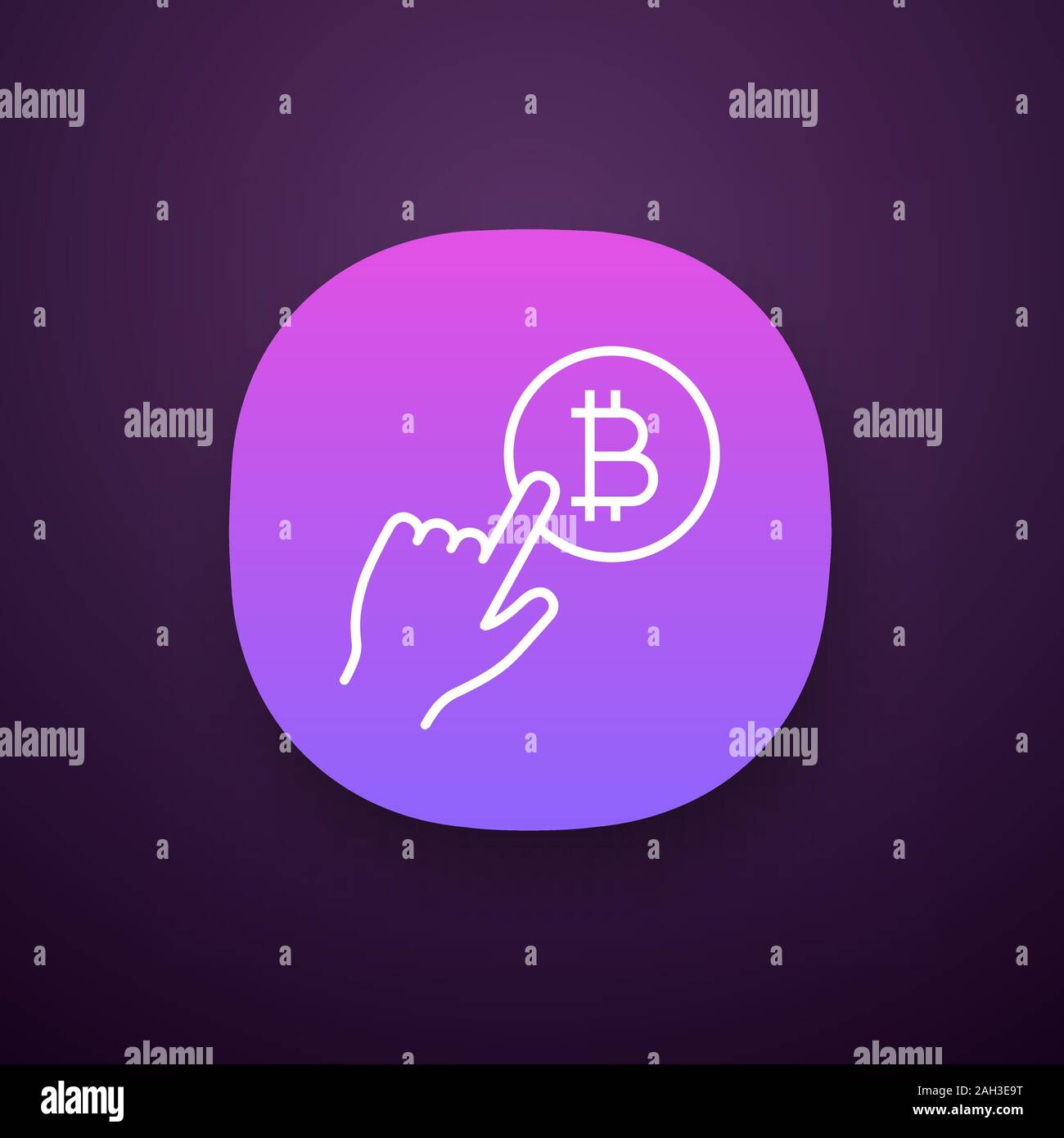 Bitcoin payment button app icon. Pay with bitcoin. Cryptocurrency transaction click. UI/UX user ...