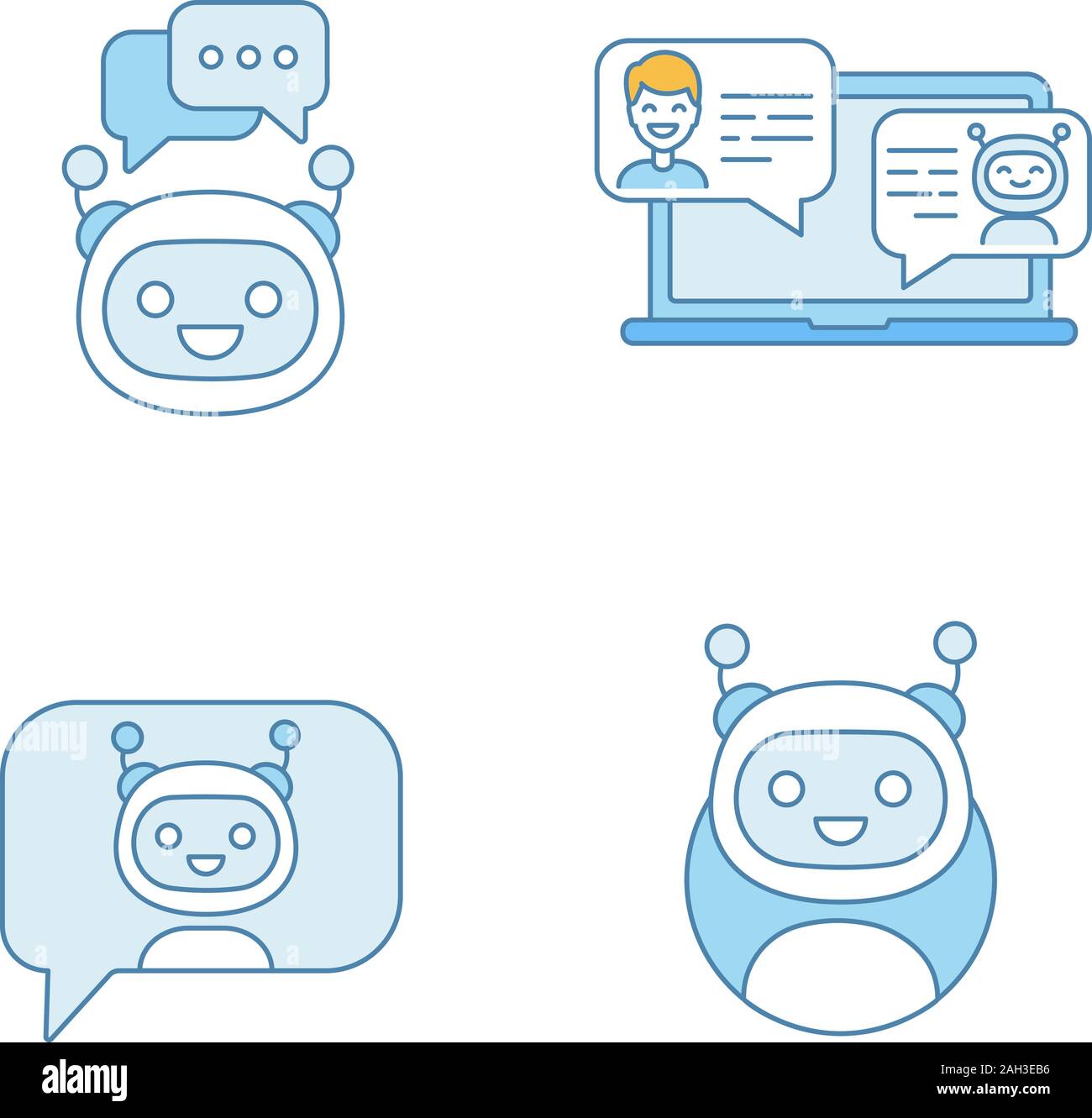 Chatbots color icons set. Virtual assistants. Messenger and chat bots. Modern robots. Smartphone ...