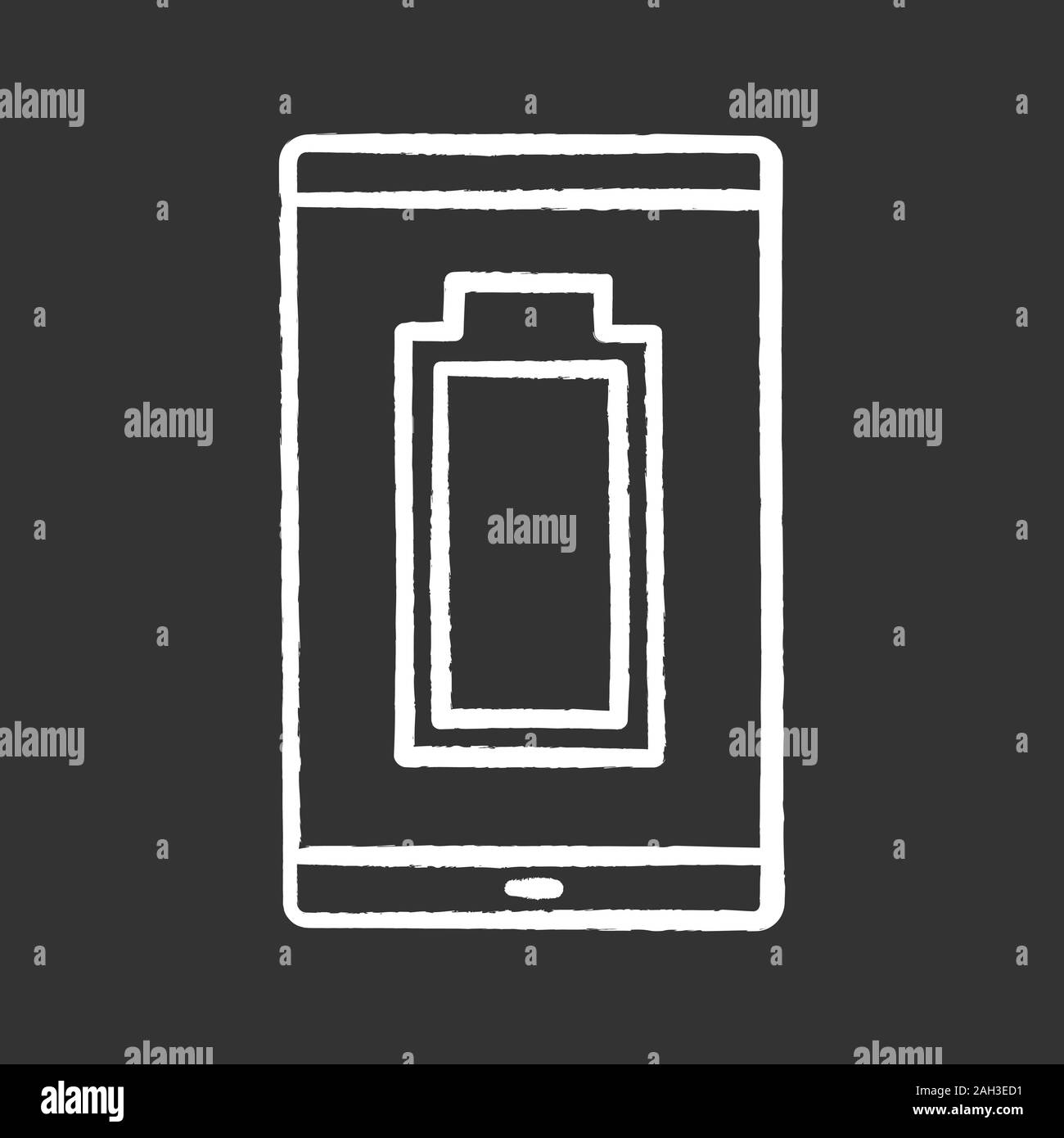 Fully charged smartphone battery chalk icon. Mobile phone charge ...