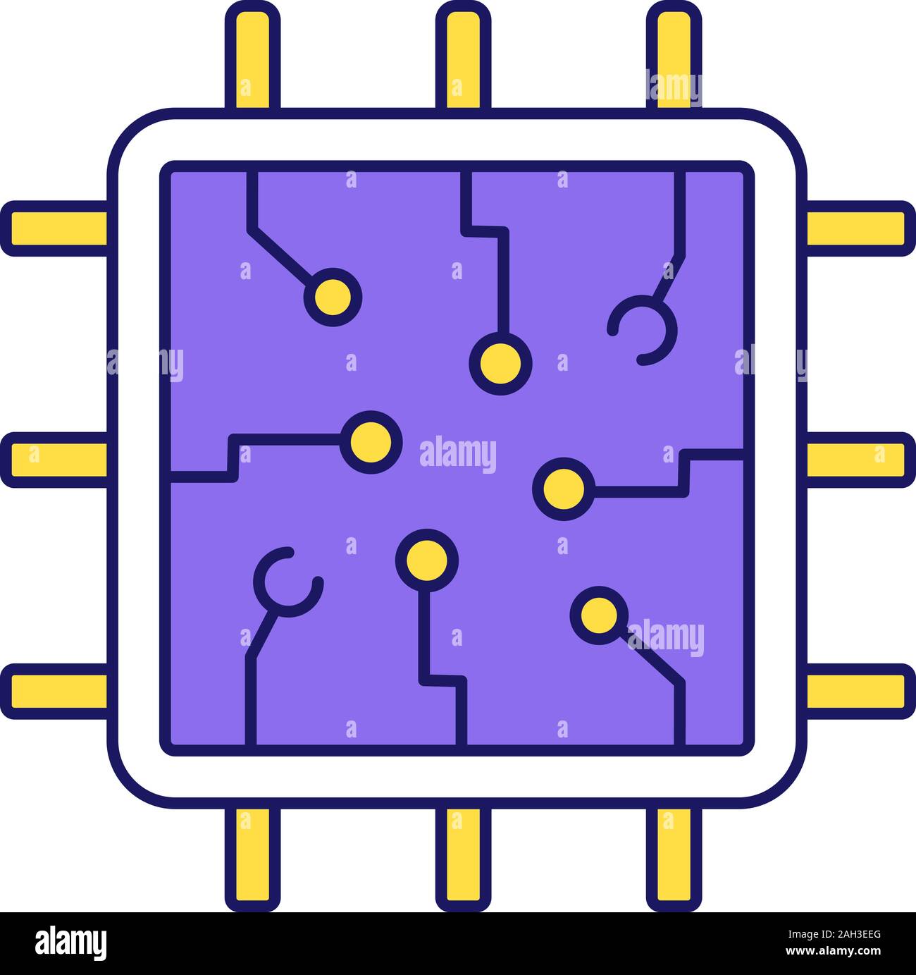 Chip color icon. Processor. Central processing unit. Artificial intelligence. Isolated vector ...