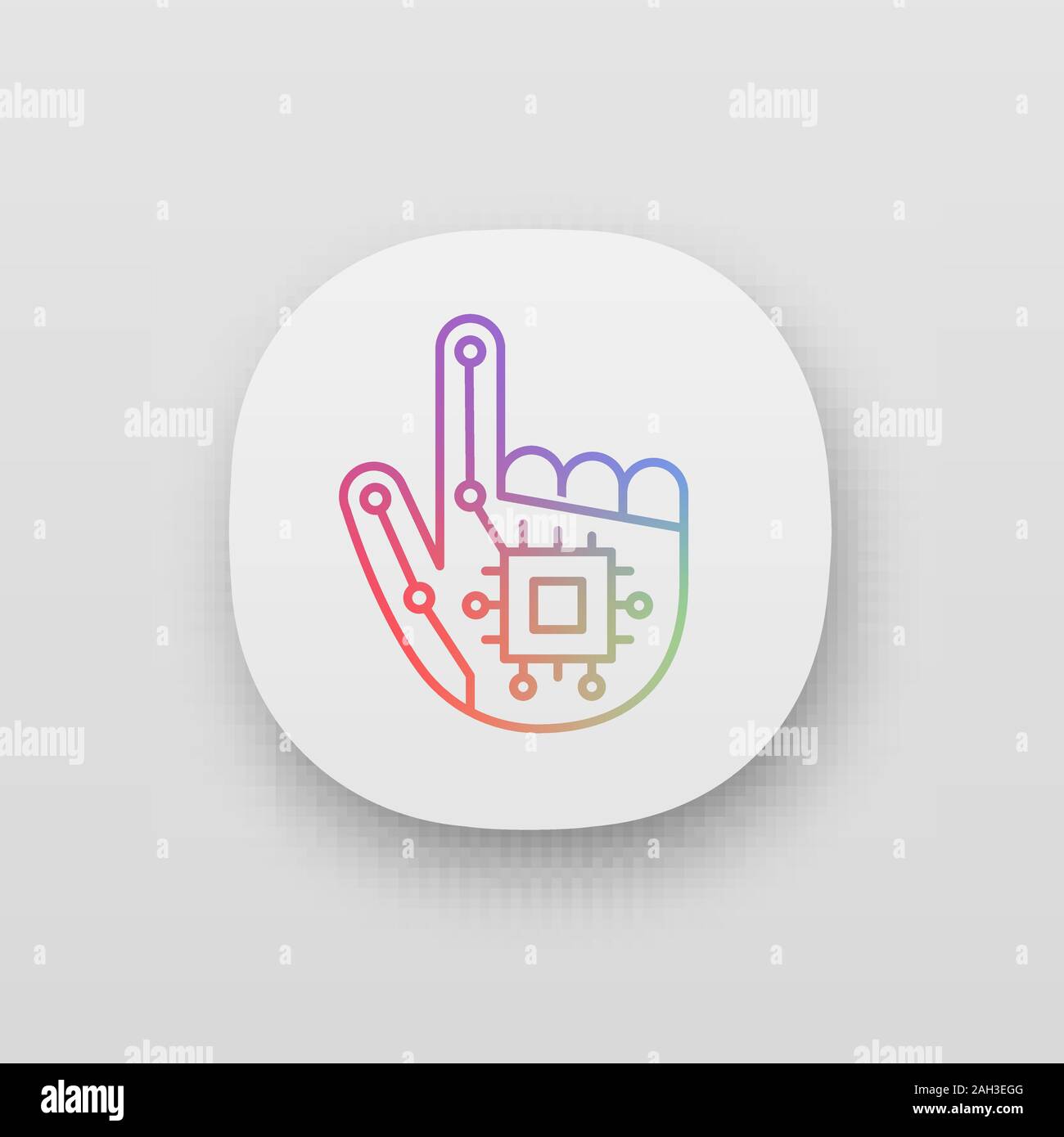 Robotic hand app icon. UI/UX user interface. NFC or RFID implant. Digital hand. Microchip ...