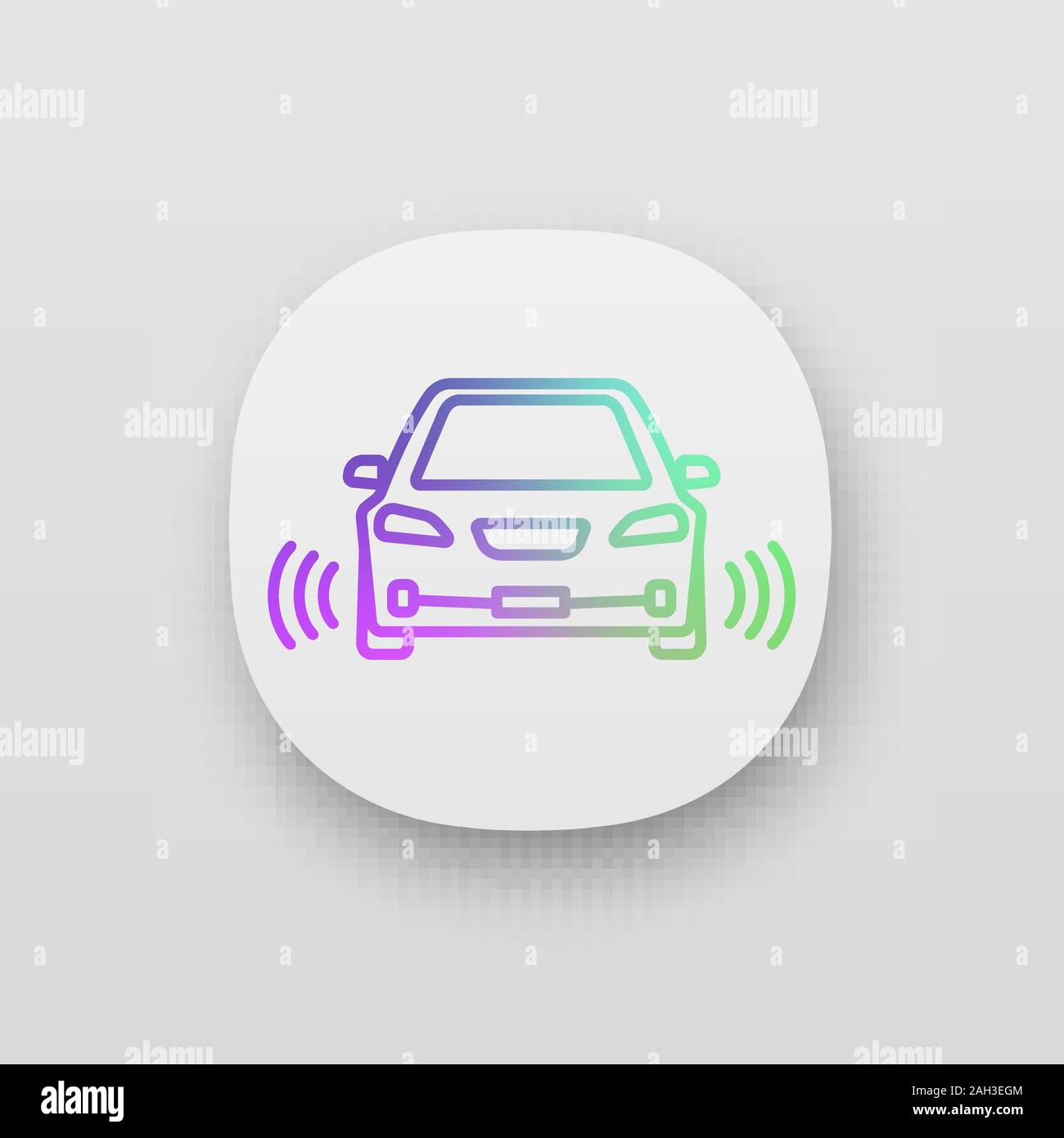 Smart car in front view app icon. NFC auto with radar sensors ...