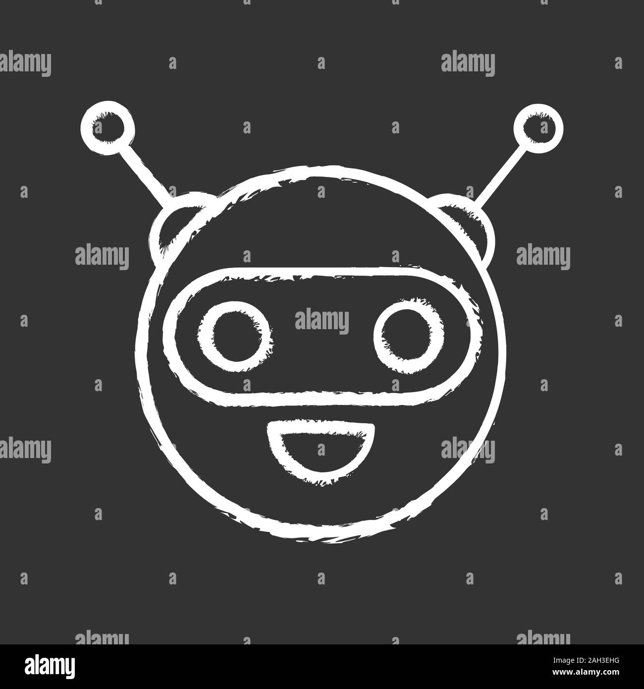 Chatbot chalk icon. Talkbot. Circle head laughing chat bot. Modern robot. Virtual assistant ...