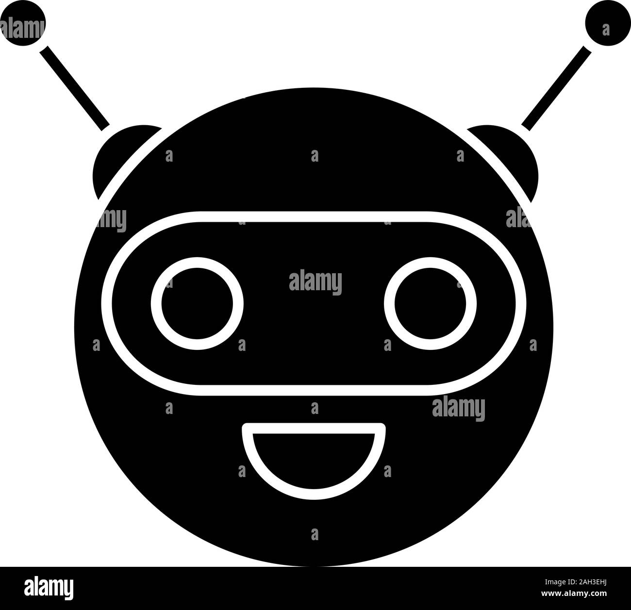 Chatbot glyph icon. Silhouette symbol. Talkbot. Circle head laughing ...