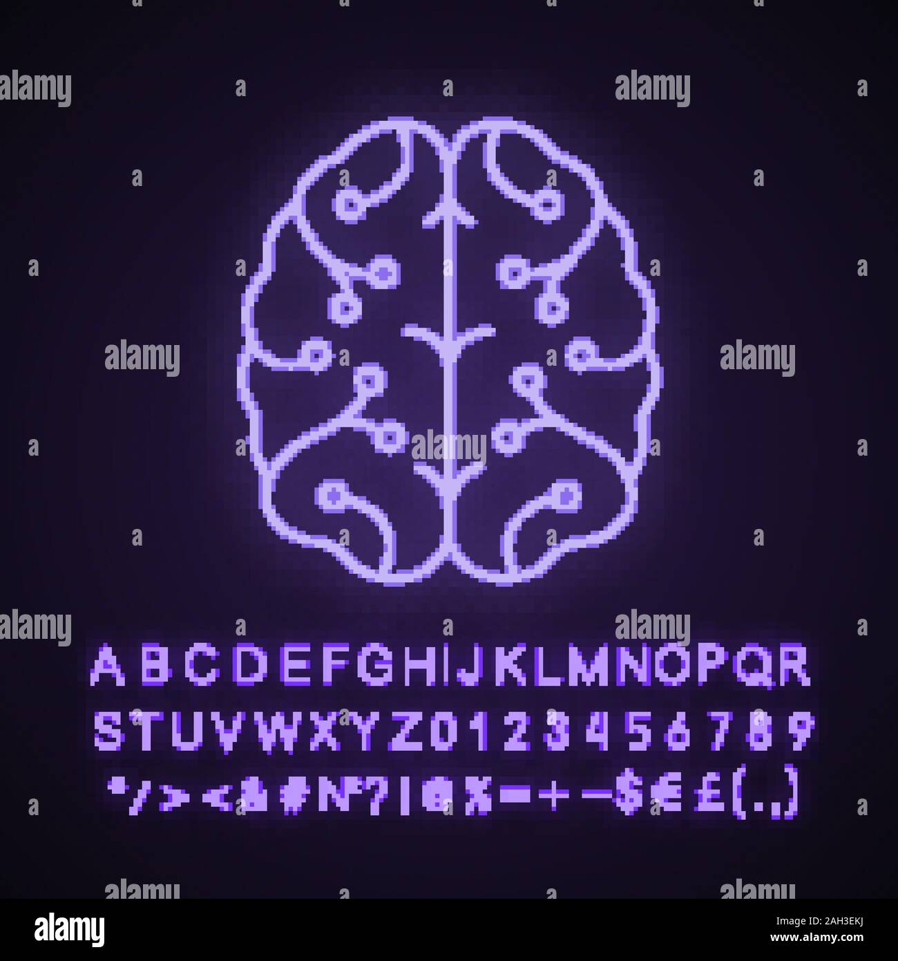 AI neon light icon. Digital brain. Artificial intelligence ...