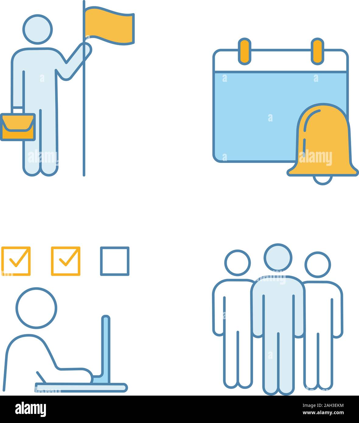 Business management color icons set. Achievement, reminder, online test ...