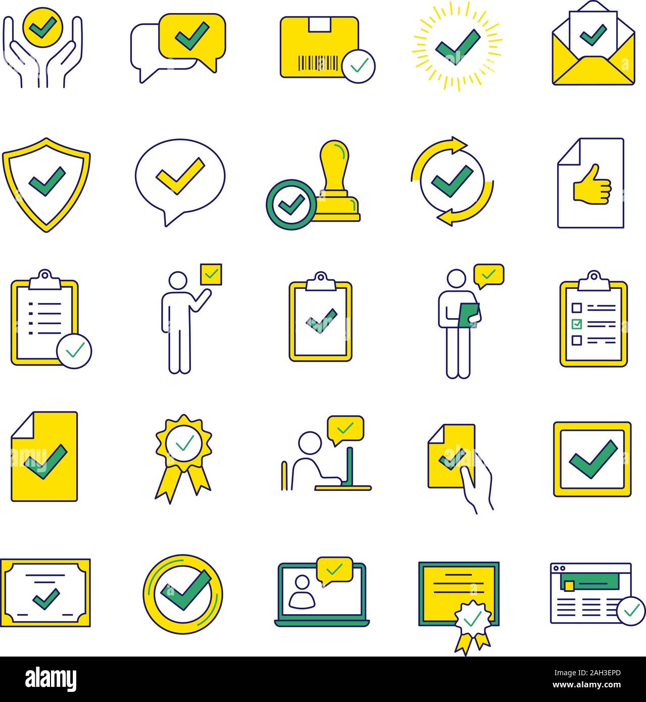 Approve color icons set. Quality assurance. Verification and validation ...