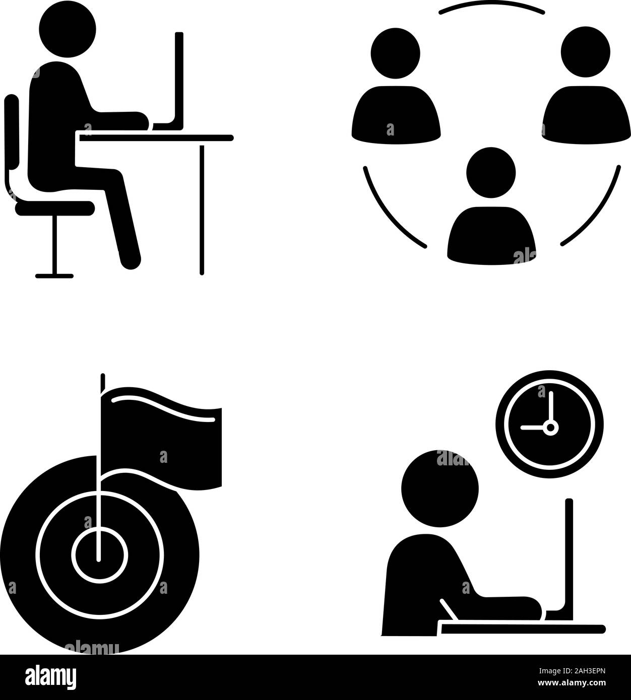 Business management glyph icons set. Remote job, teamwork, achievement ...
