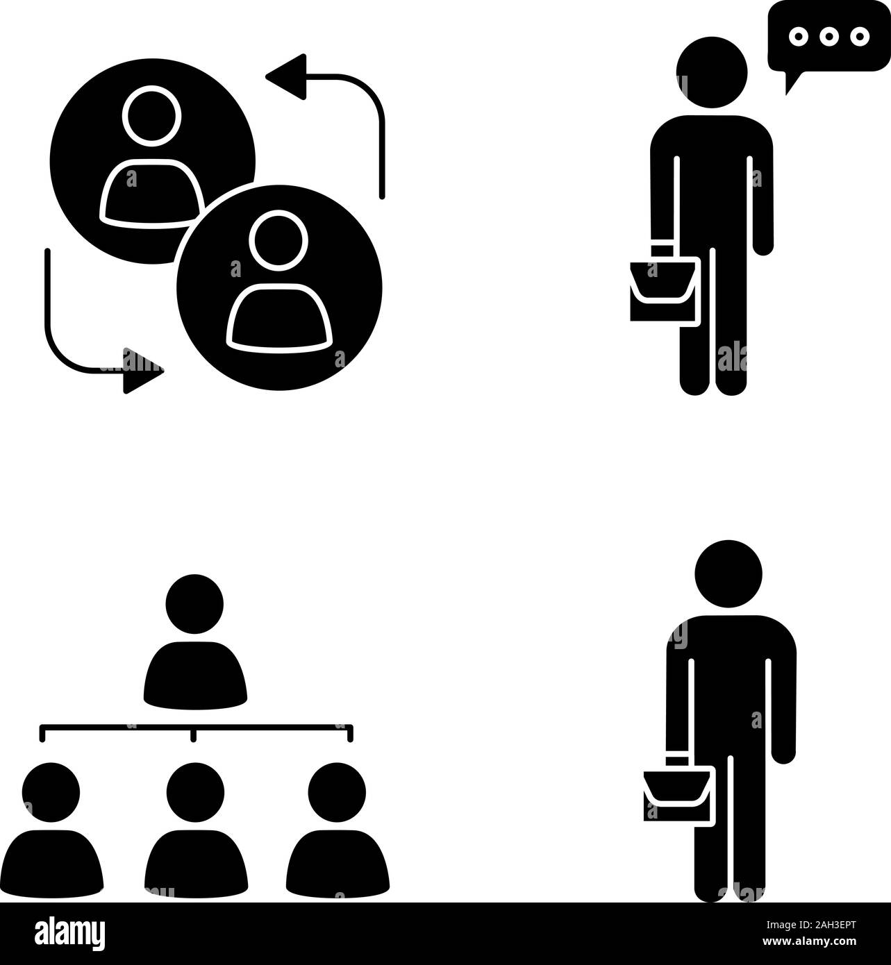 Business management glyph icons set. Partnership, businessman thinking ...