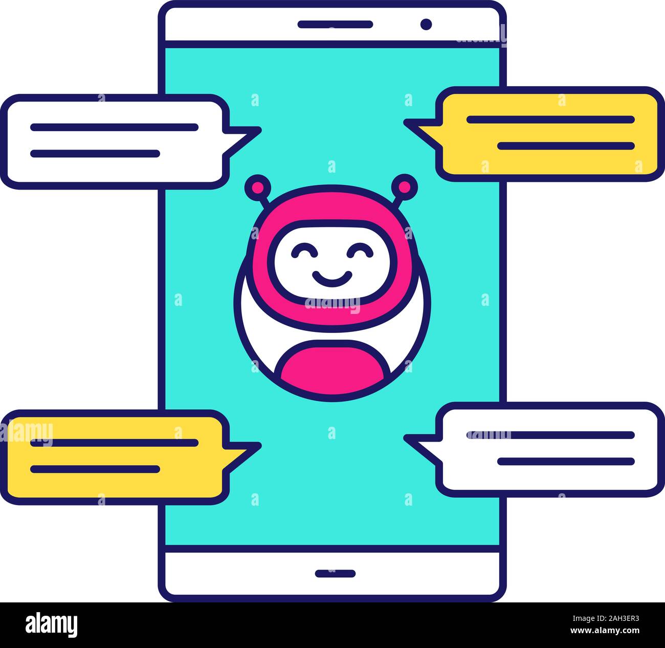 Chatbot With Speech Bubbles Color Icon Messenger Bot Chatting On Smartphone Modern Robot