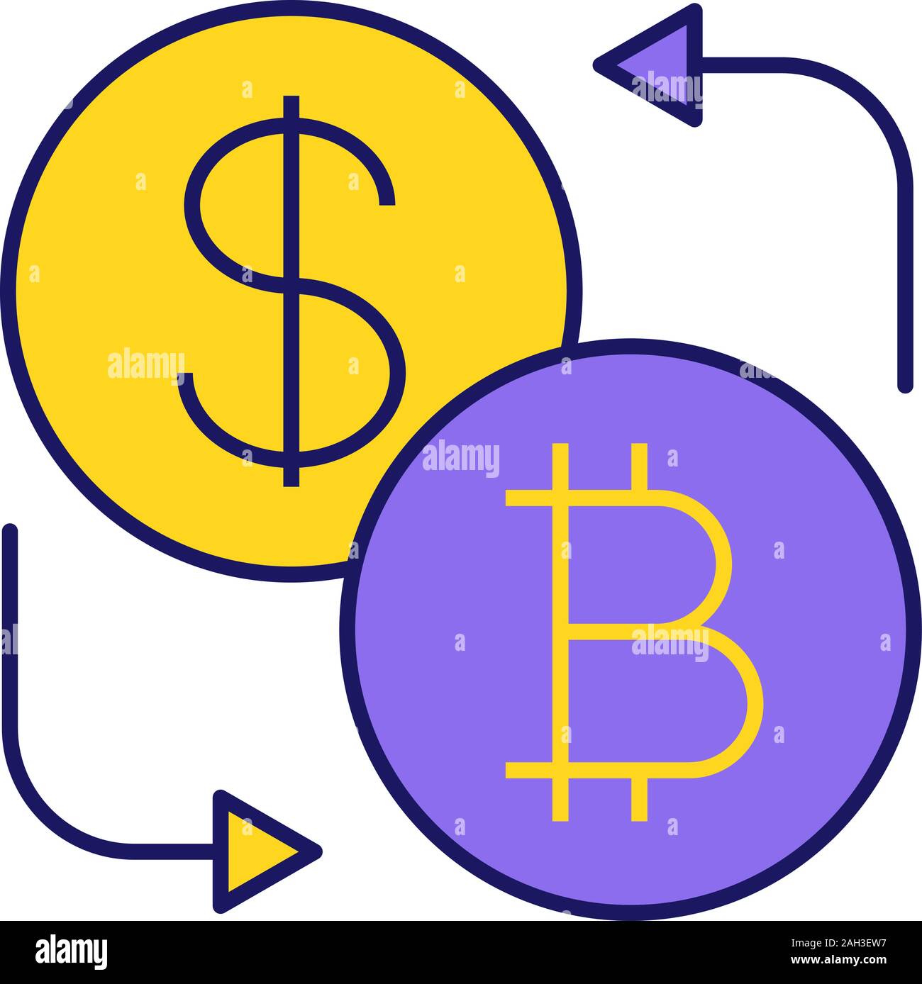 Bitcoin and dollar currency exchange color icon. Cryptocurrency. Refund ...