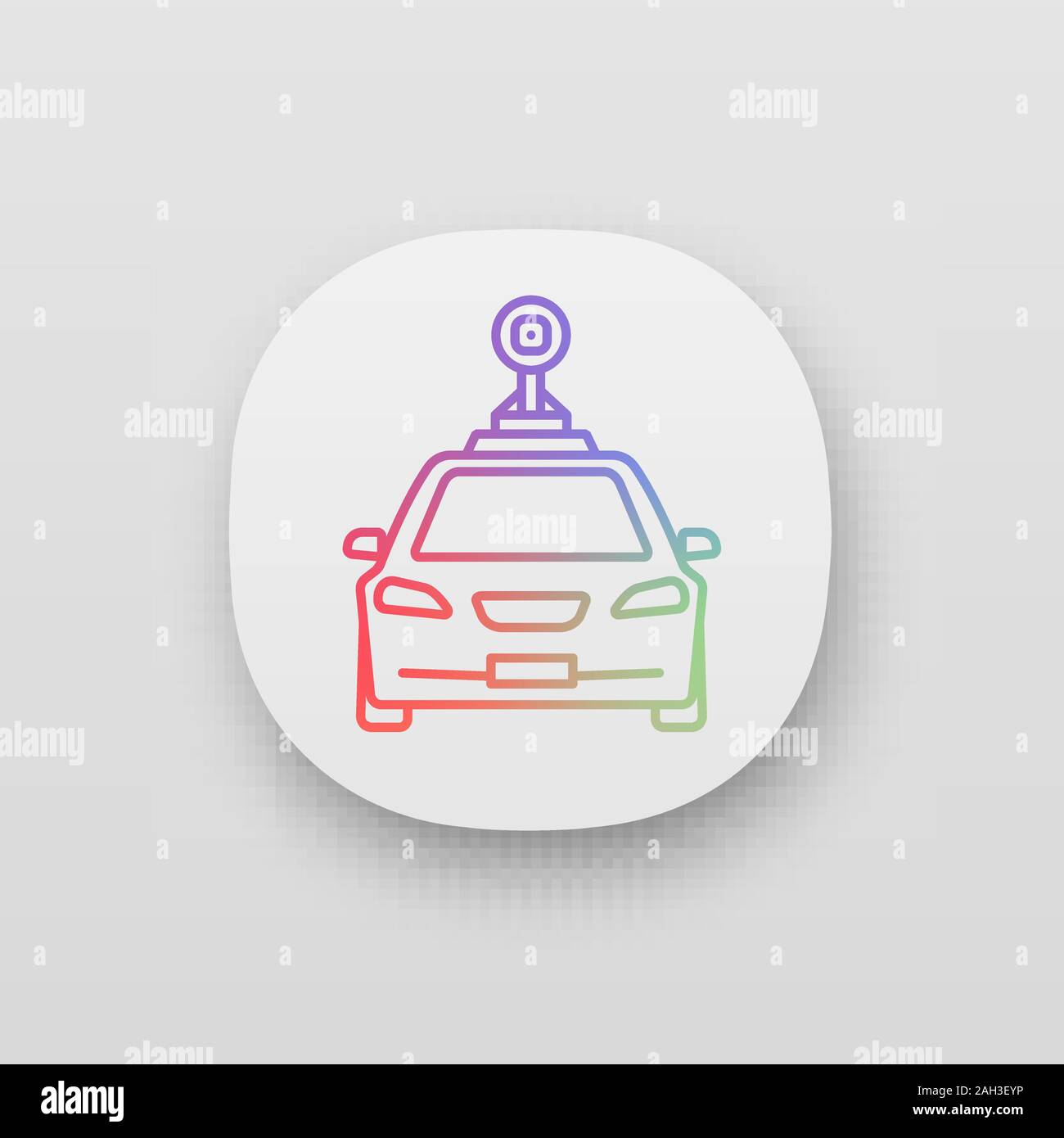 Smart car in front view app icon. NFC auto with roof camera and radar ...