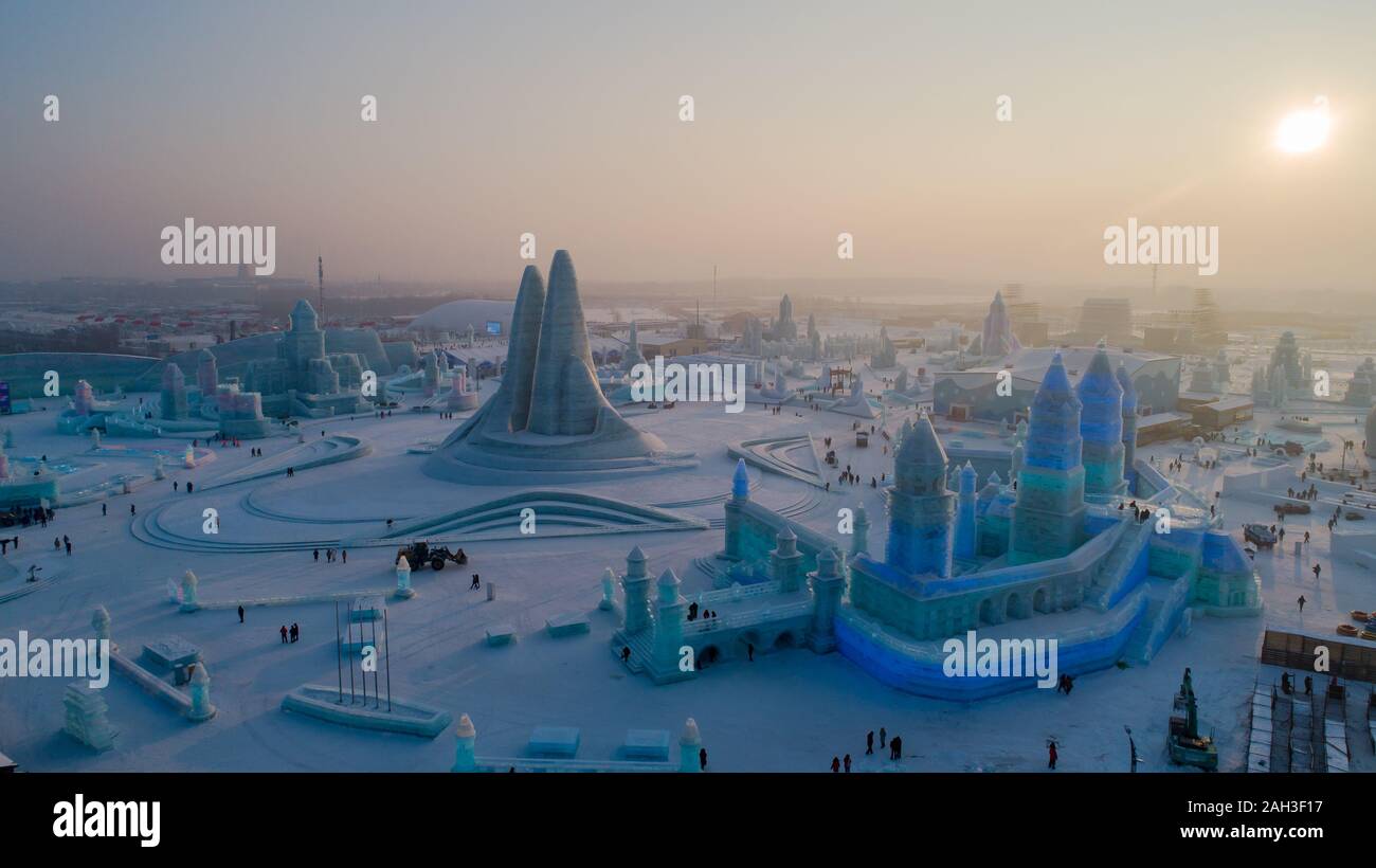 View of ice sculptures on display during the 21st Harbin Ice and Snow ...