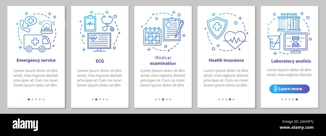 Medicine and healthcare onboarding mobile app page screen with linear ...