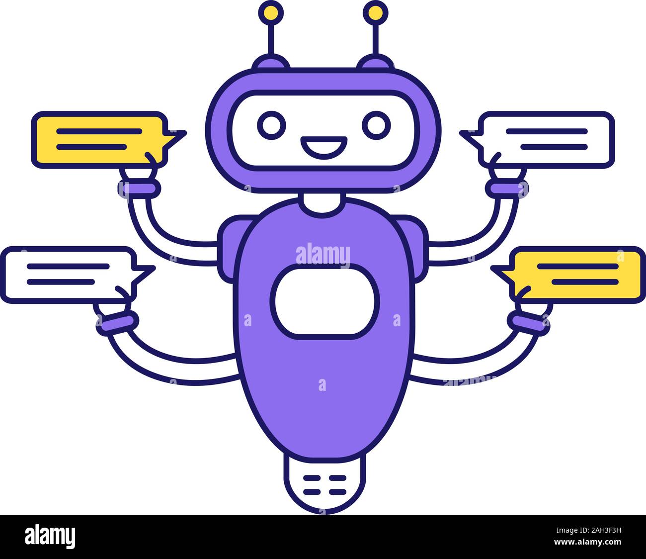 Chatbot with four speech bubbles color icon. Talkbot chatting to ... Chatbot with four speech bubbles color icon. Talkbot chatting to ...