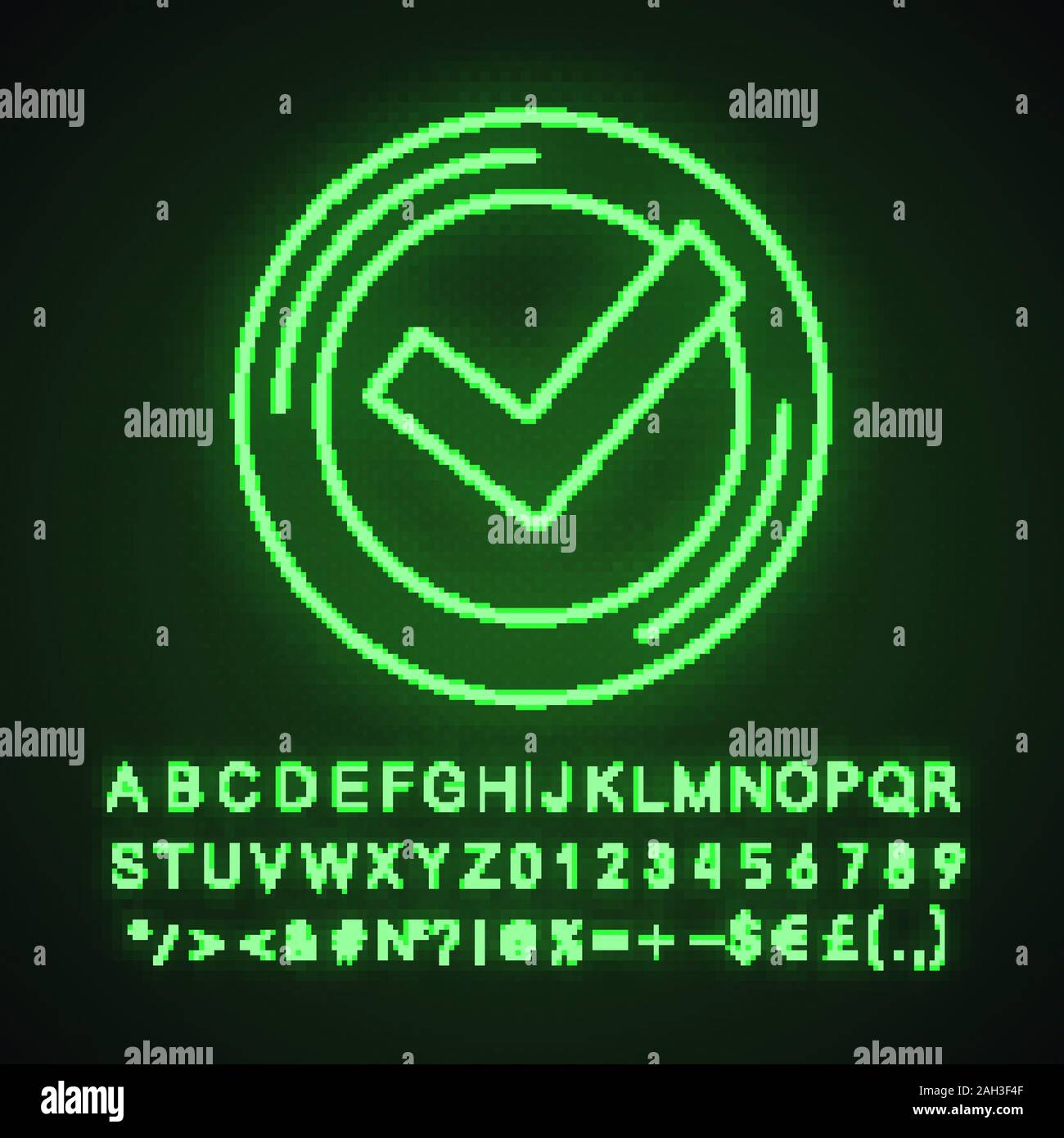 Checkmark neon light icon. Successfully tested. Tick mark. Glowing sign ...