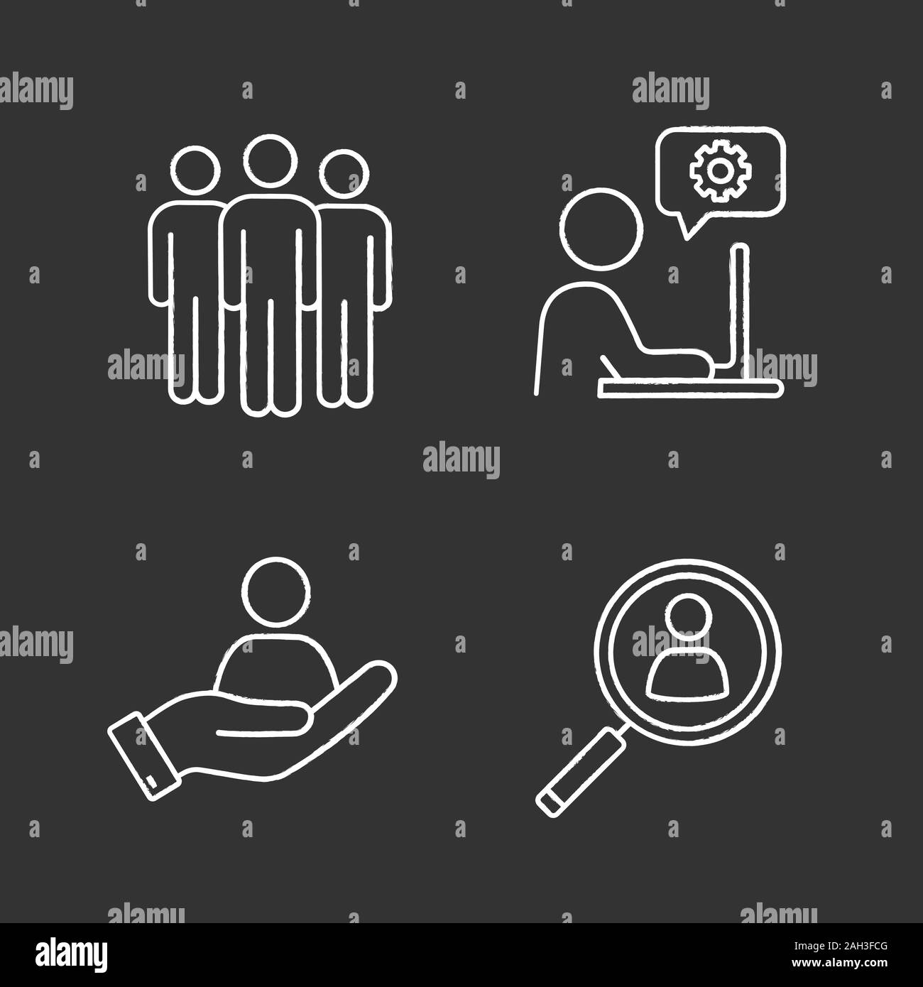 Business management chalk icons set. Team, technical support, staff ...