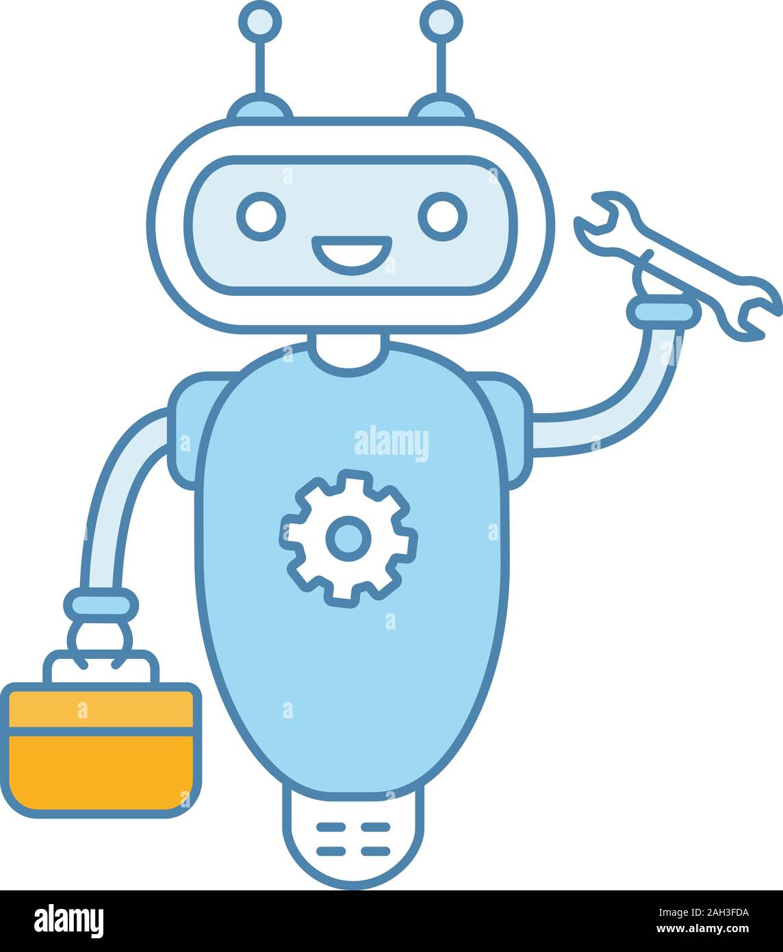 Repair chatbot color icon. Robot with set of tools and screw key. Virtual assistant. Online ...