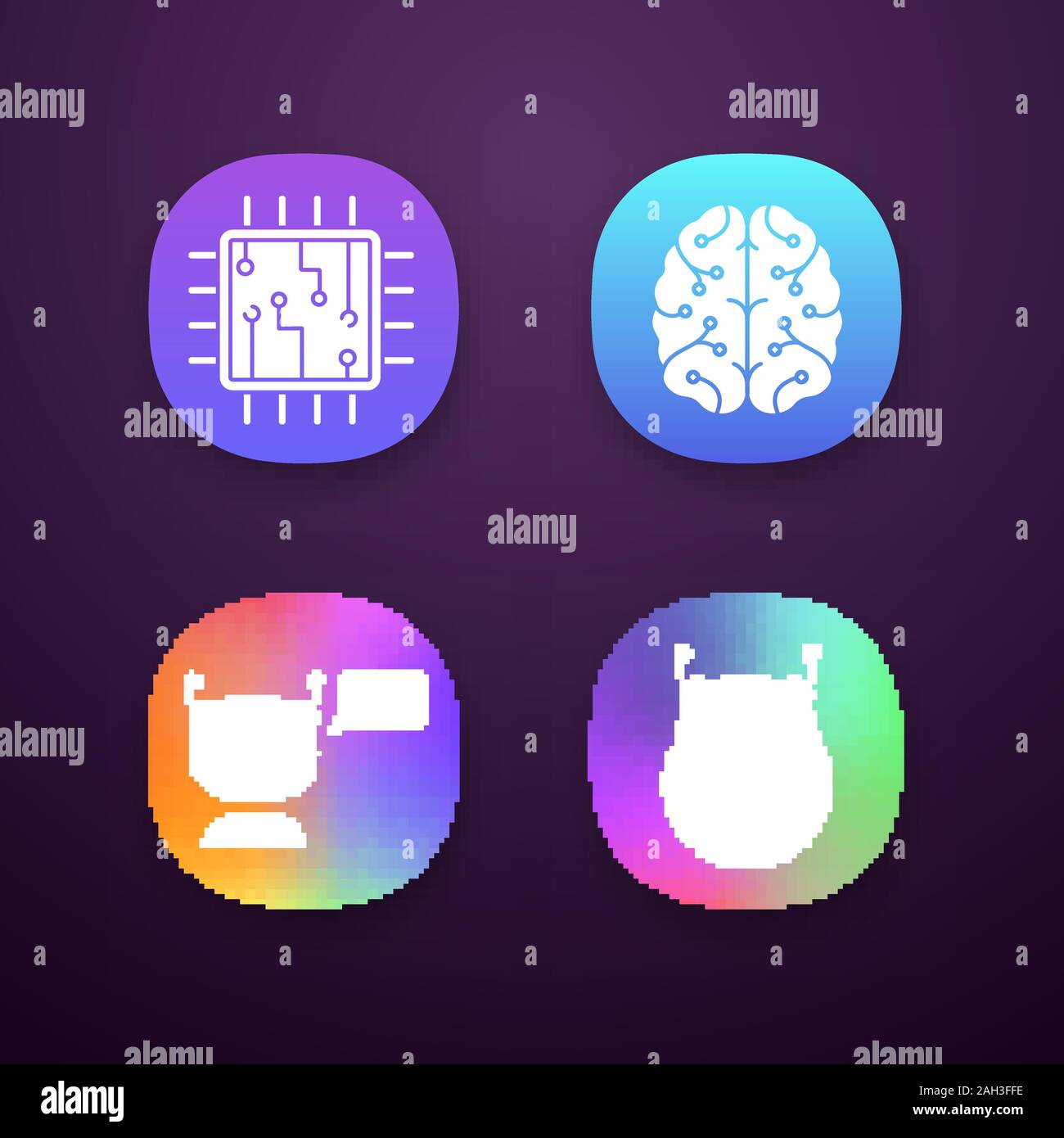 Chatbots app icons set. UI/UX user interface. Virtual assistants ...