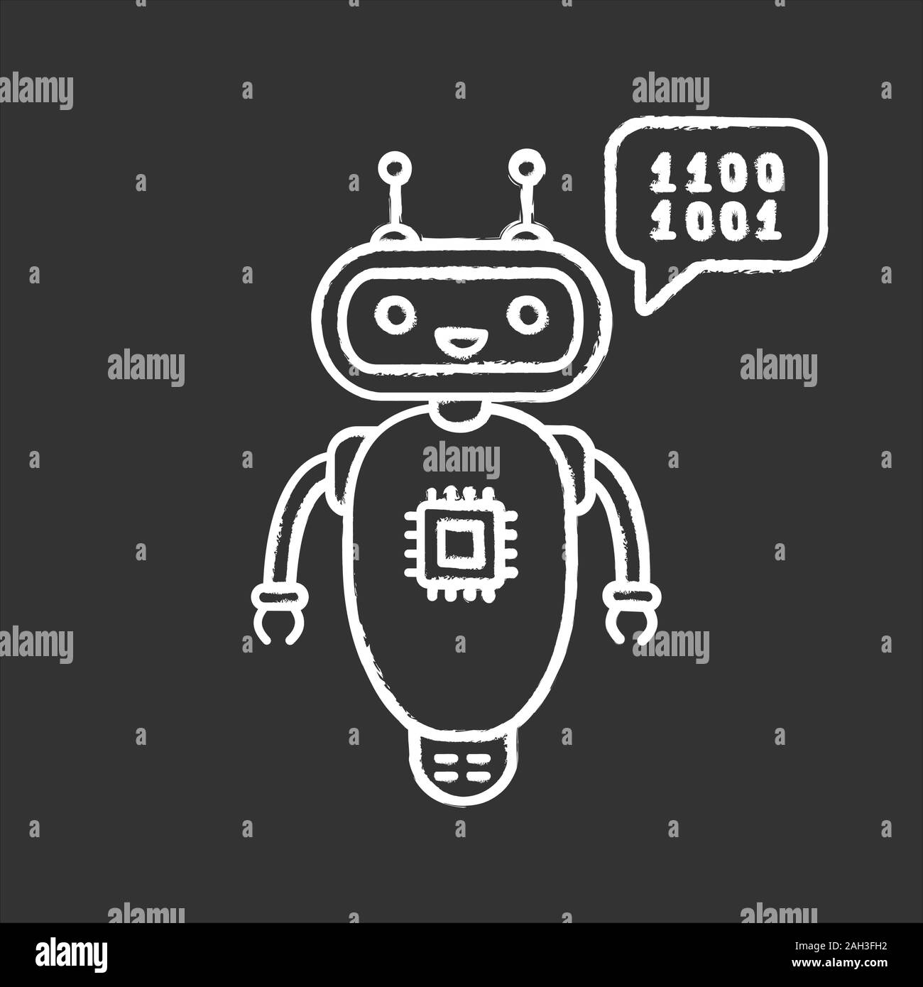 Chatbot Coding Chalk Icon Talkbot With Chip Insert Codebot Code Writing Virtual Assistant
