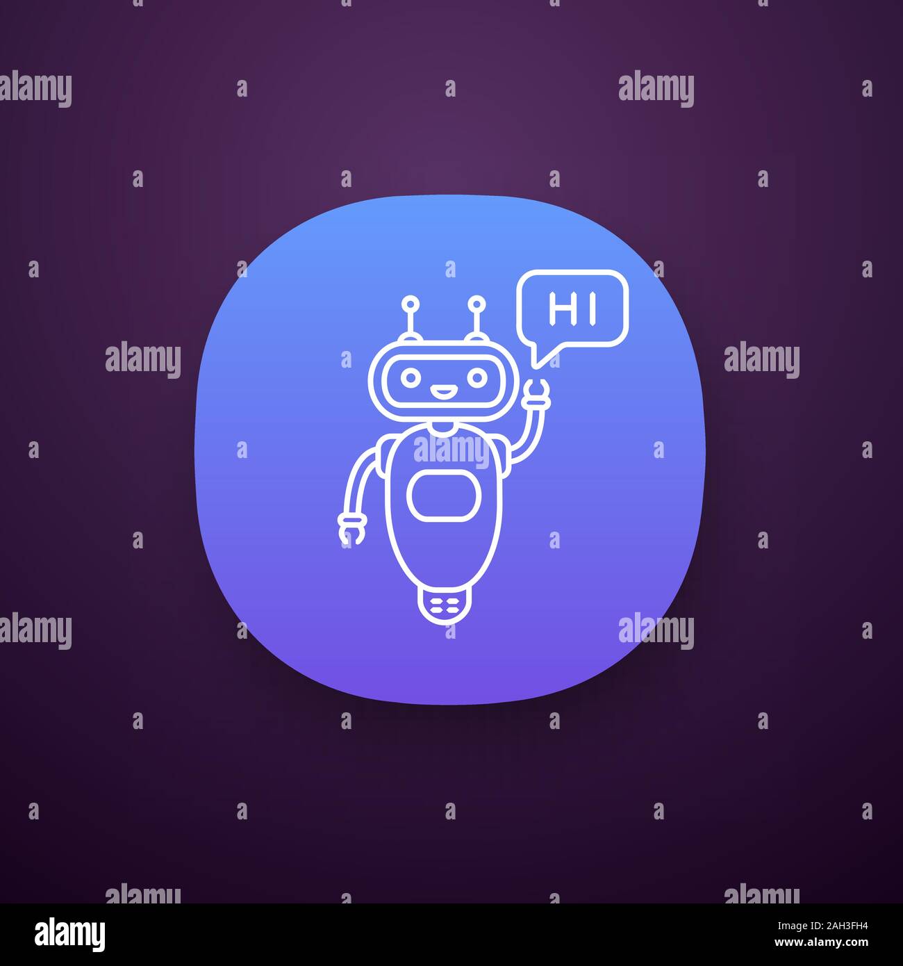 Chatbot saying hi app icon. UI/UX user interface. Talkbot greeting user. Virtual assistant ...