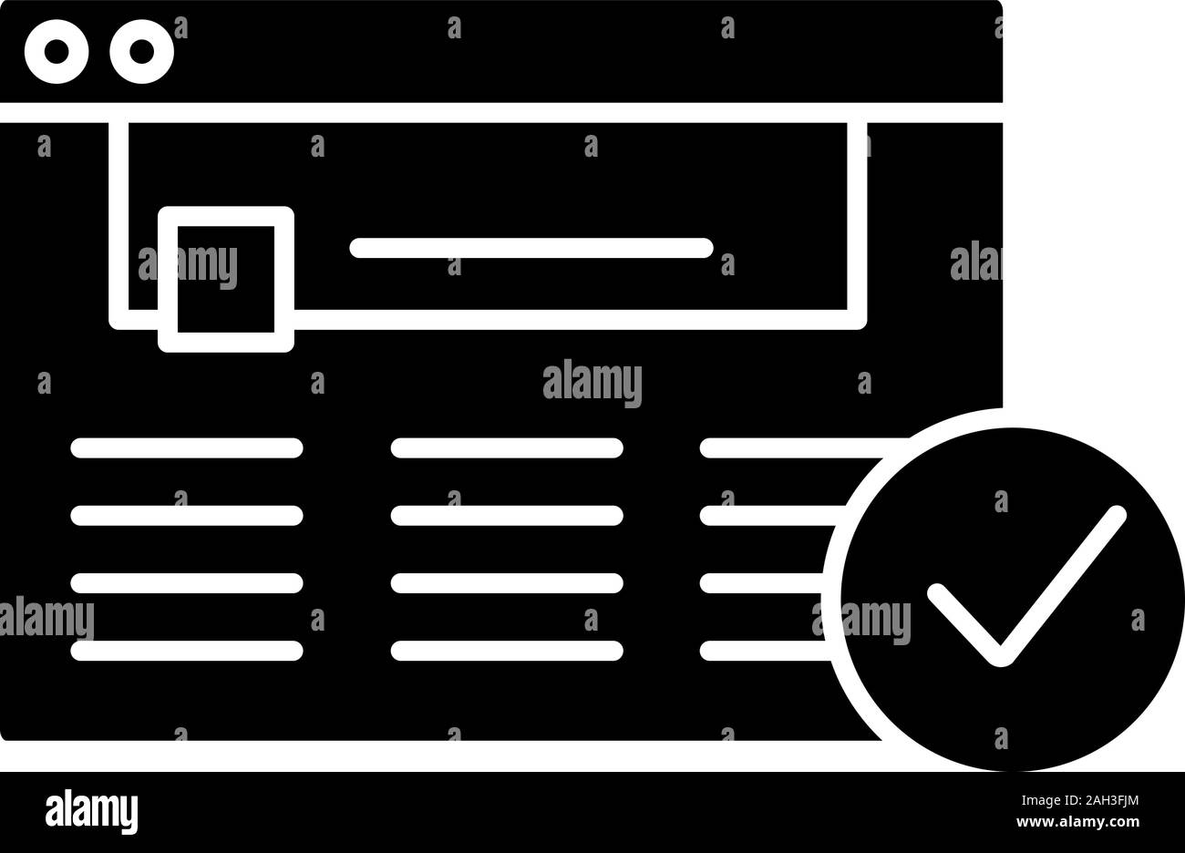 Approved website glyph icon. Web page. Successful login. Silhouette ...