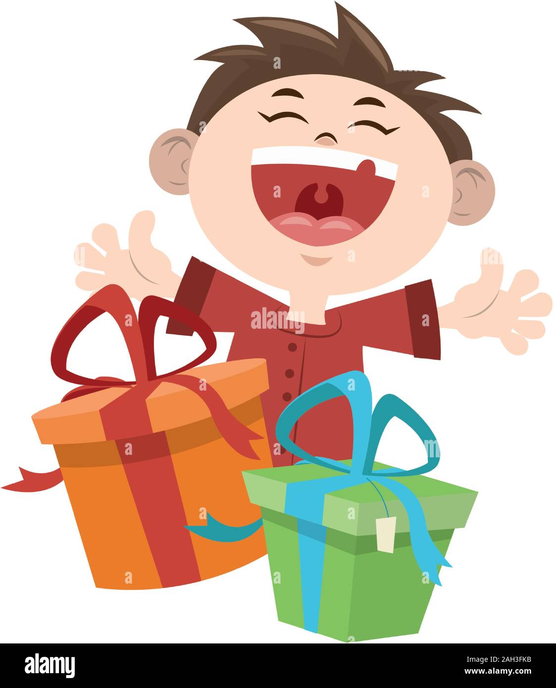 cartoon happy boy with gift boxes icon Stock Vector Image & Art - Alamy