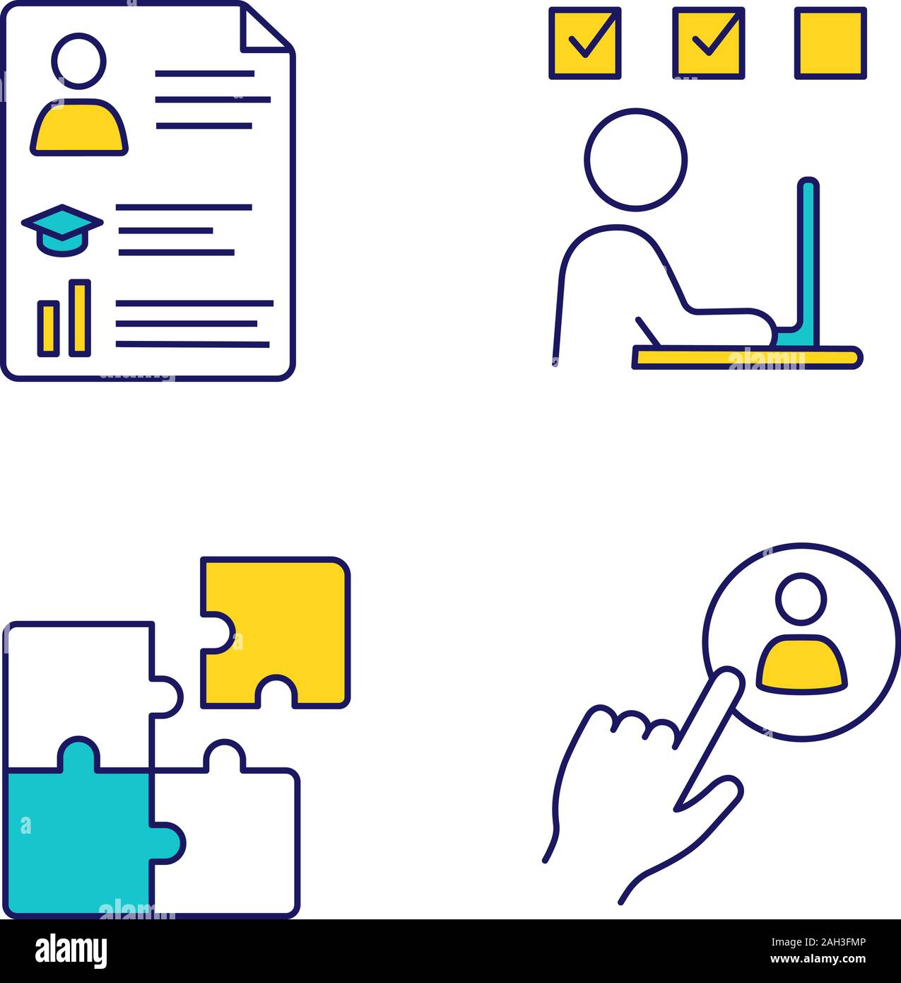 Business management color icons set. Resume, online training, solution ...