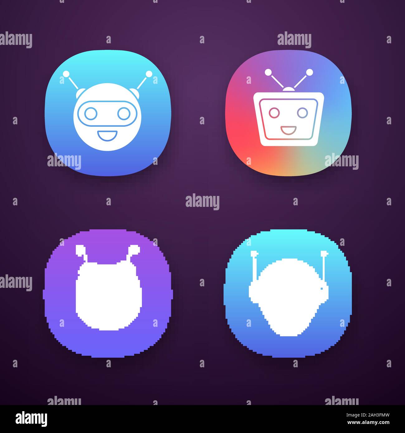 Chatbots app icons set. UI/UX user interface. Talkbots. Laughing ...