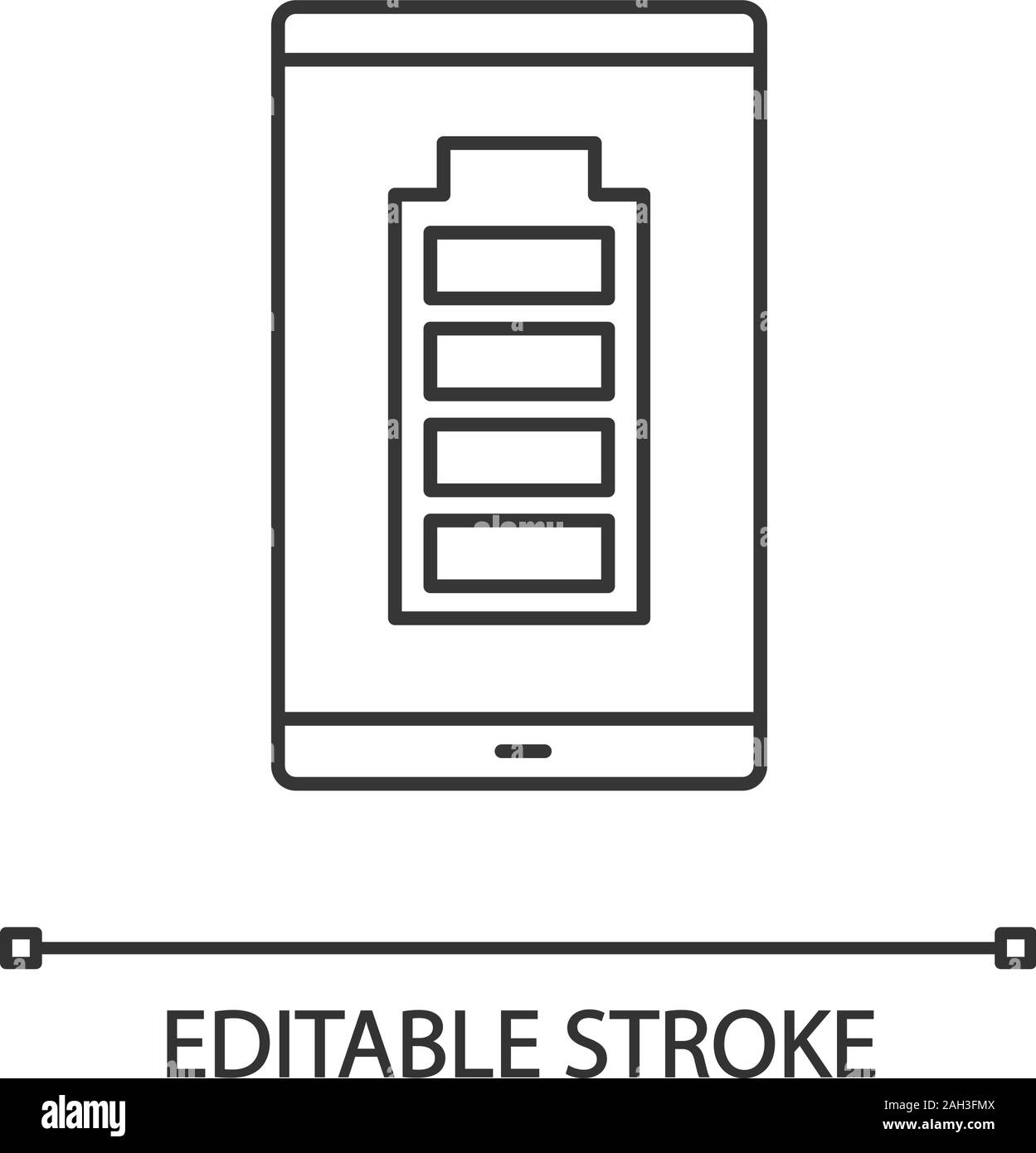 Fully charged smartphone battery linear icon. Mobile phone charge ...