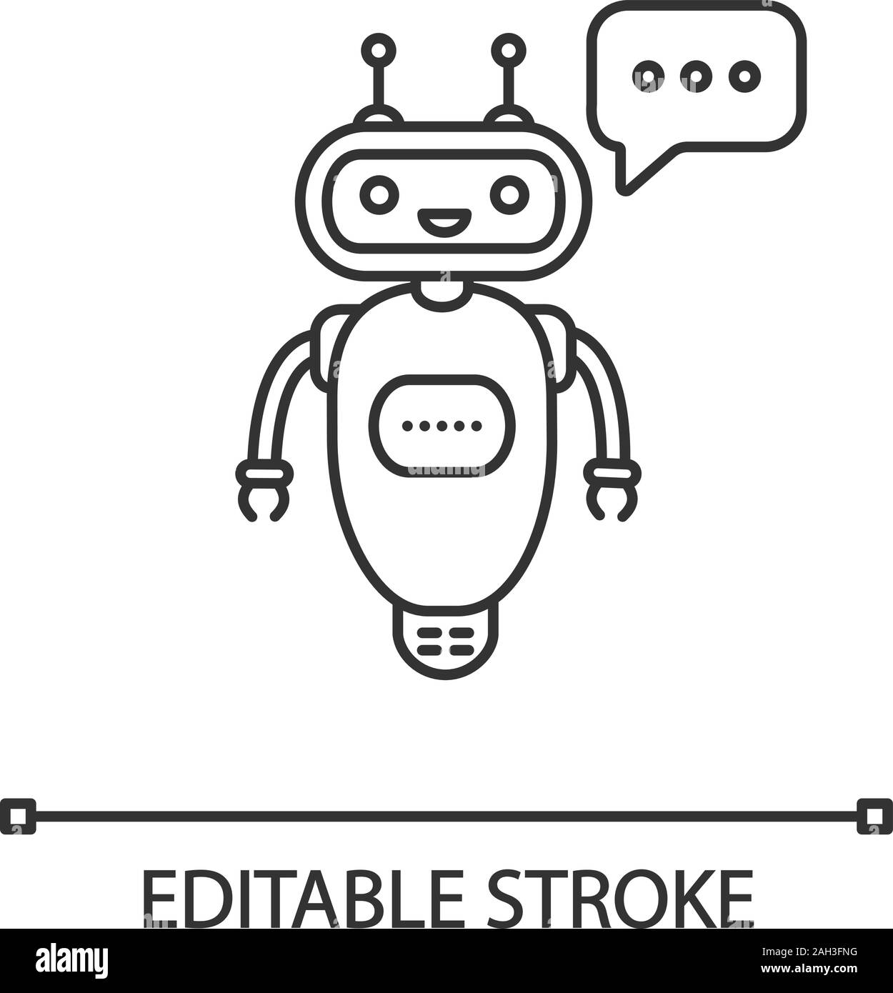 Chatbot typing answer linear icon. Thin line illustration. Talkbot with ...