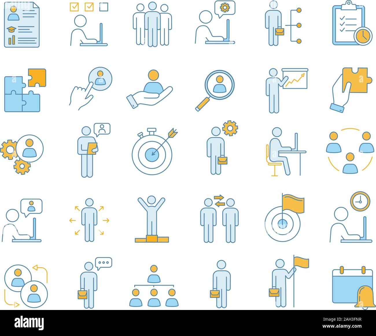 Business management color icons set. Headhunting and HR management ...