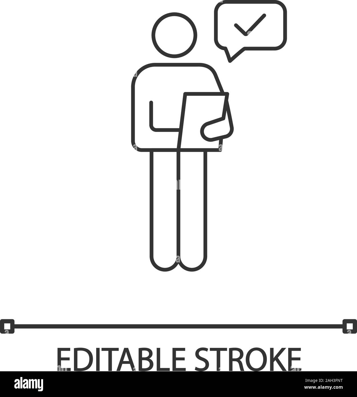 Person checking document linear icon. Manager. Good news or results ...