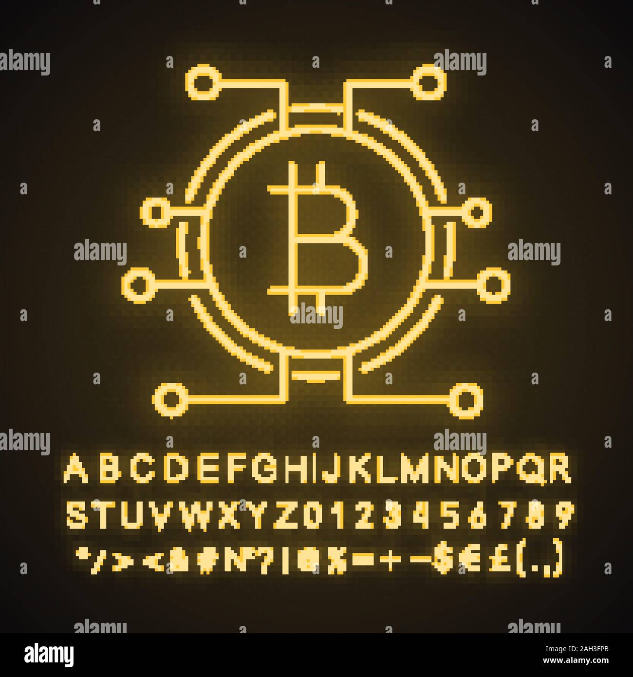 Bitcoin neon light icon. Virtual currency. Online banking. Glowing sign ...