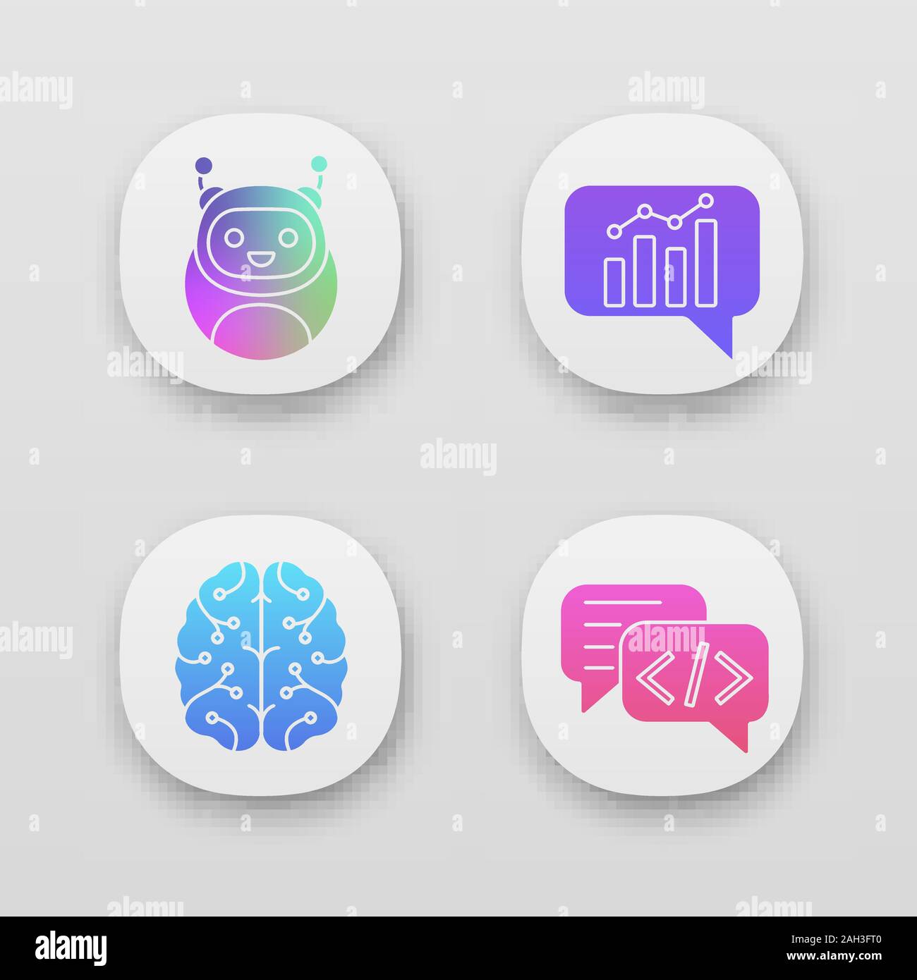 Chatbots App Icons Set Uiux User Interface Virtual Assistants Code Statistics Support Chat
