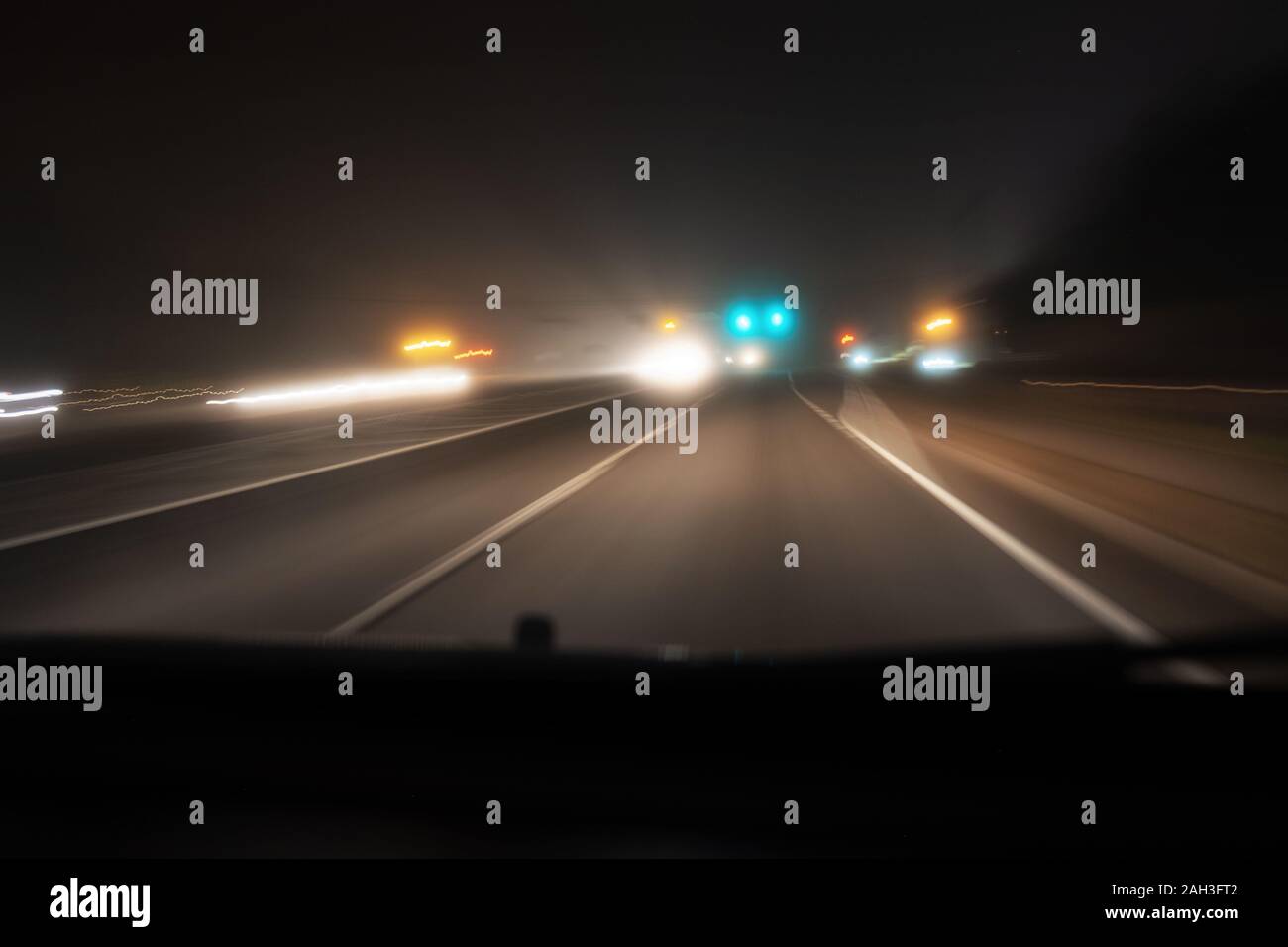 Fast night driving on highway, view from inside of a car Stock Photo ...