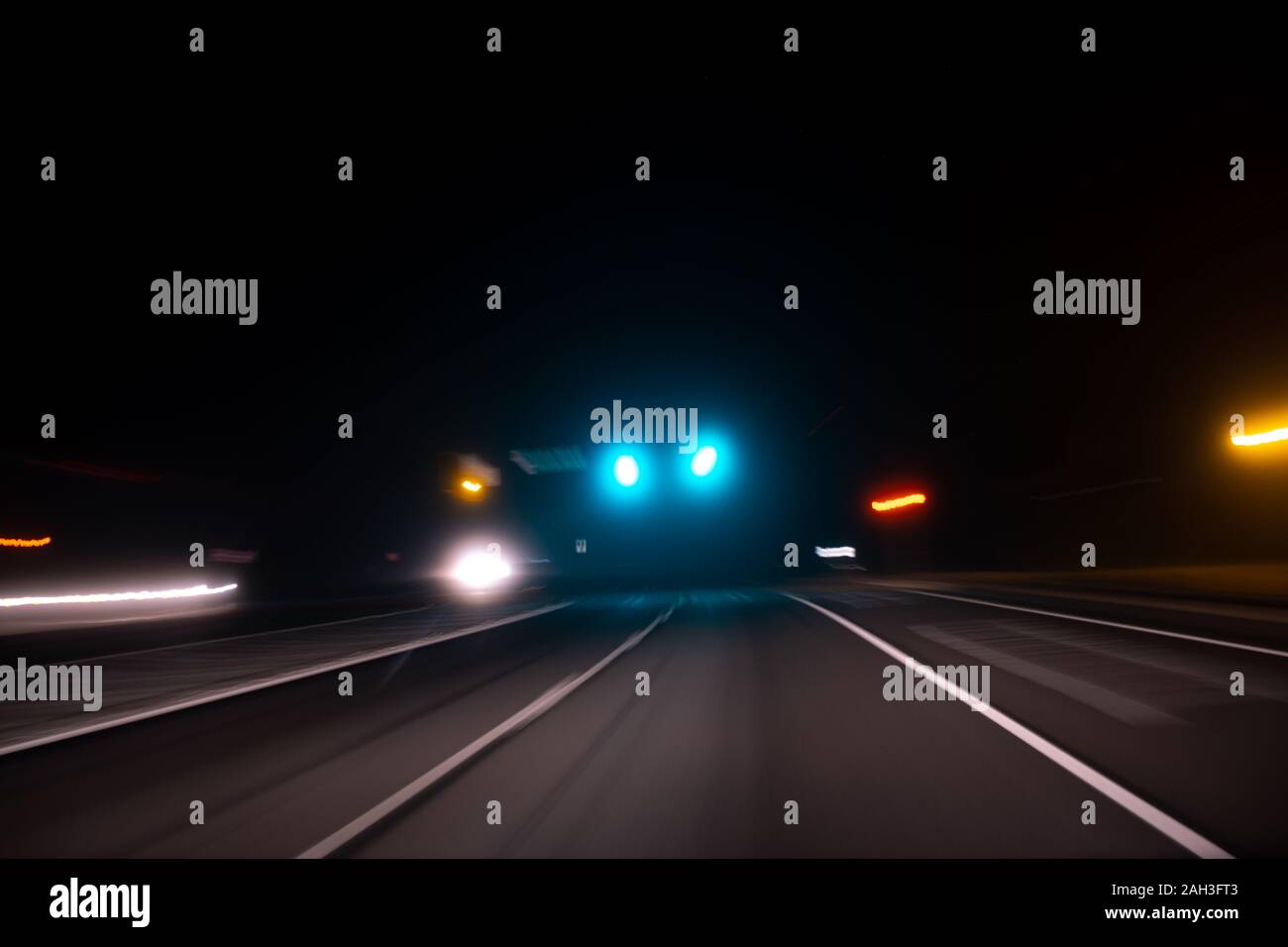 Fast night driving on highway, view from inside of a car Stock Photo ...