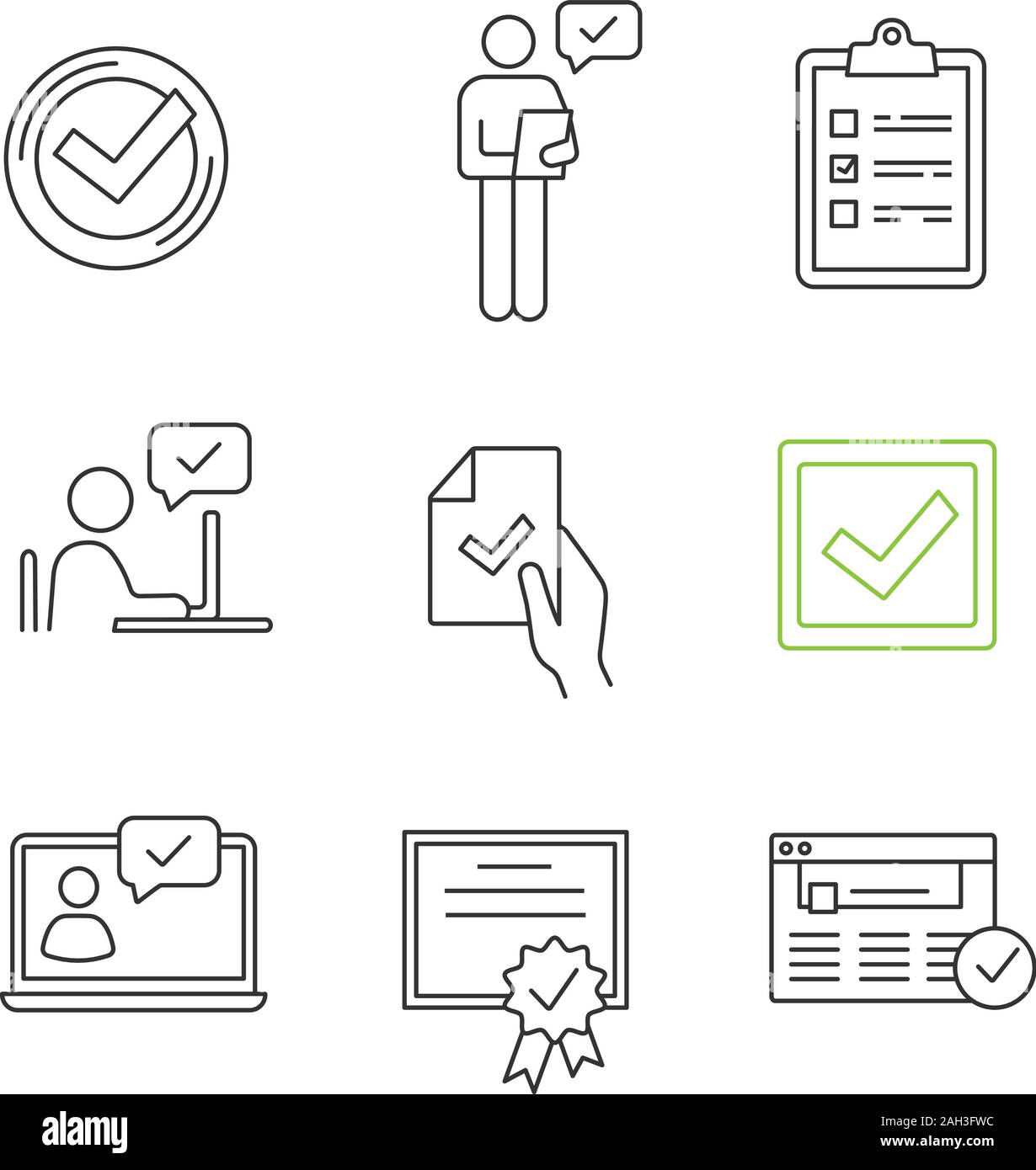Approve Linear Icons Set Check Mark Manager Checklist Approved Chat Contract Signing